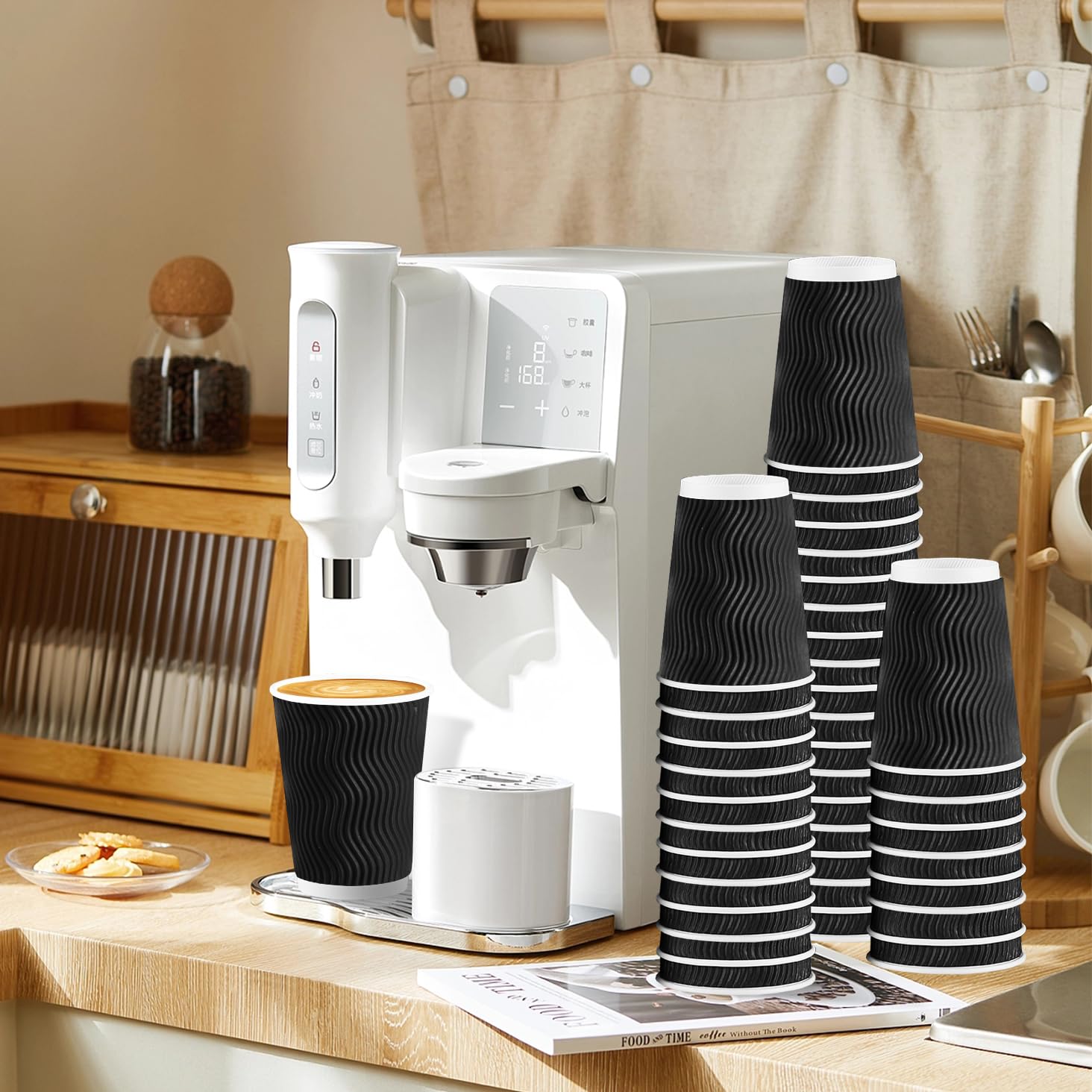 Lamosi To go Coffee Cups with Lids, Disposable Coffee Cups 12 oz, Paper Cups 12 oz, Hot Cups with Lids, Throw Away Coffee Cups with Lids for Party and Reception (Black, 12OZ, 60 Pack)