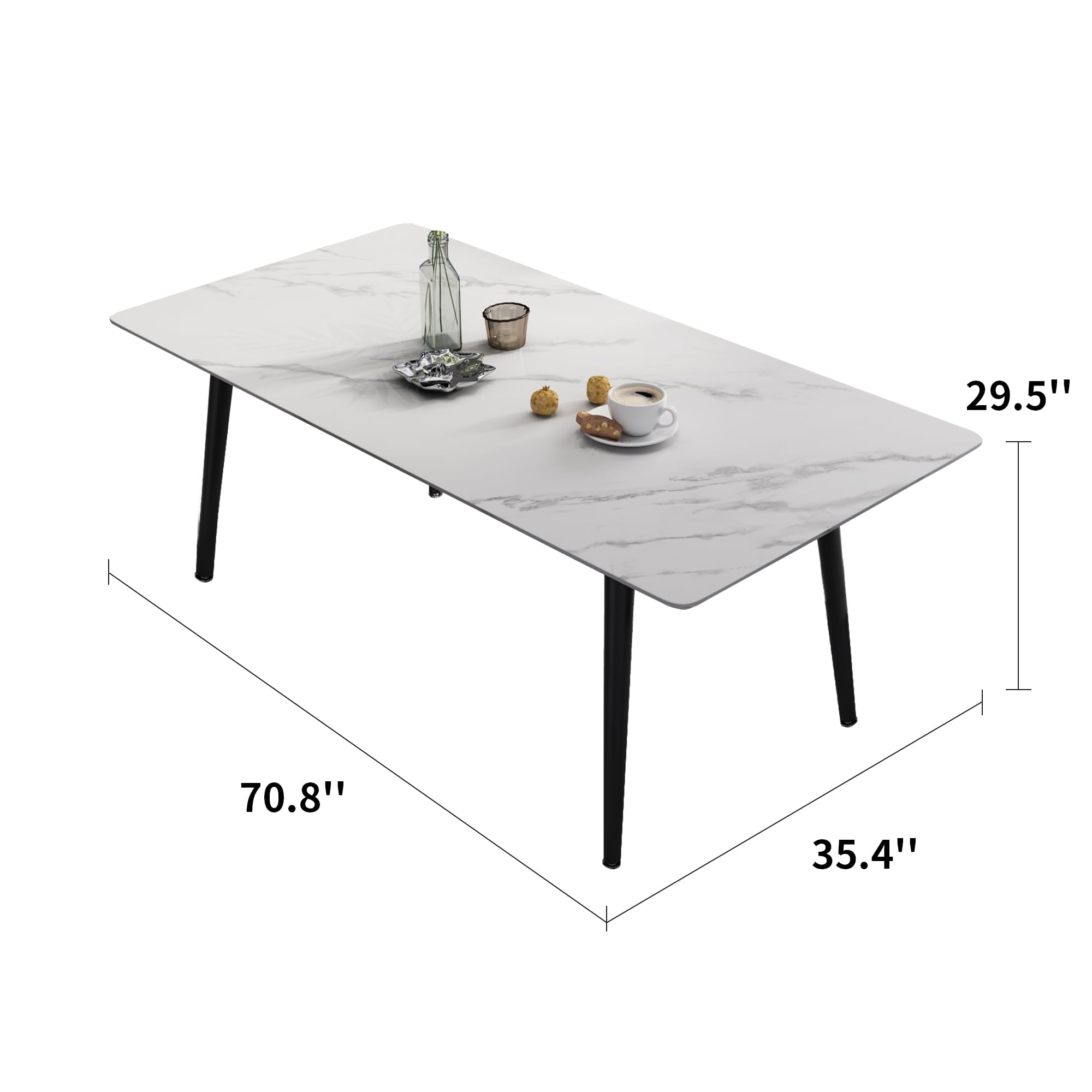 Modern Kitchen Dining Slate Table for 6 Seat,Rectangular Dining White Sintered Stone Table for Home,Kitchen,Living Room,Dining Room,1 Table (White Top)
