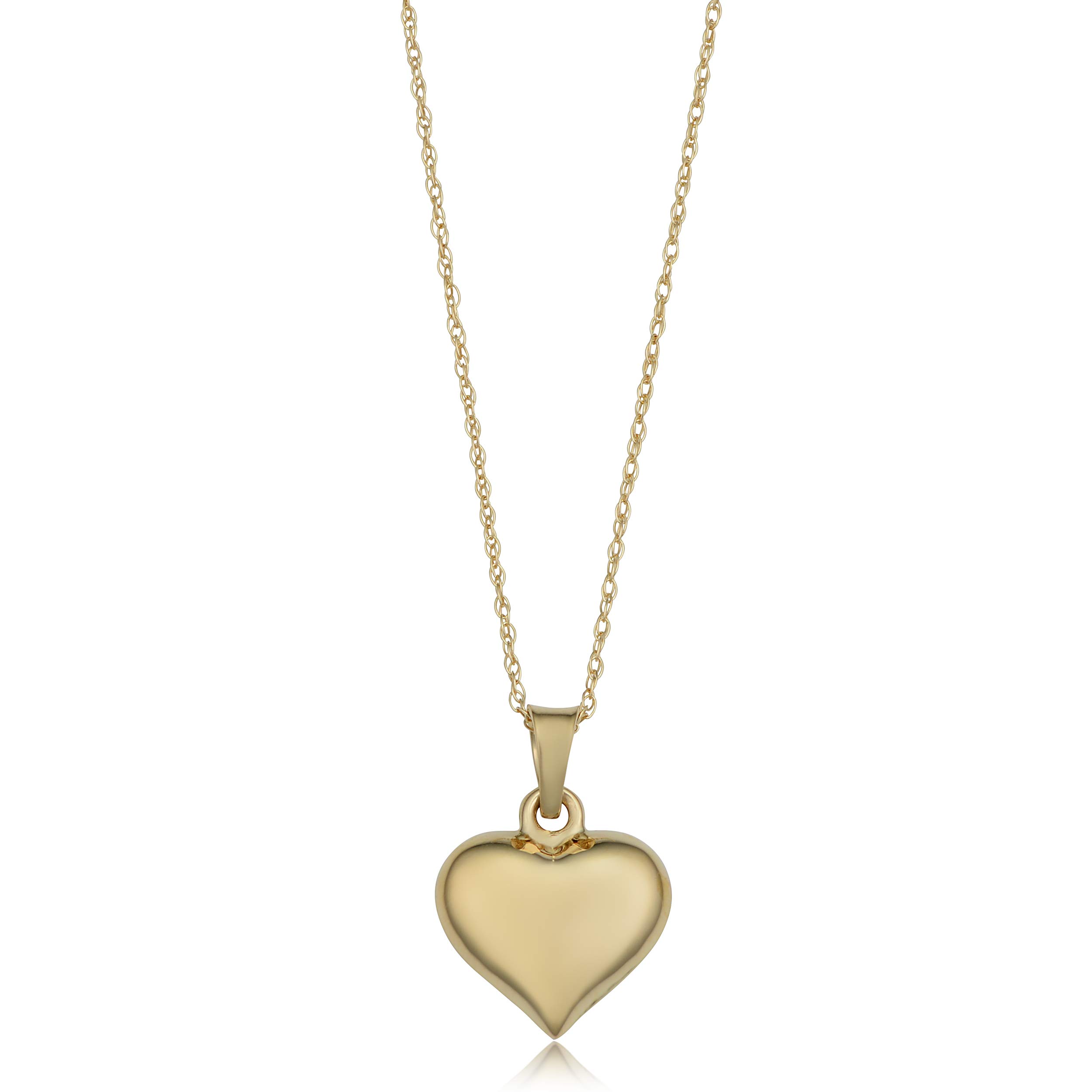 Kooljewelry 14k Yellow Gold Puffed Heart Pendant Rope Chain Necklace (16 inch)