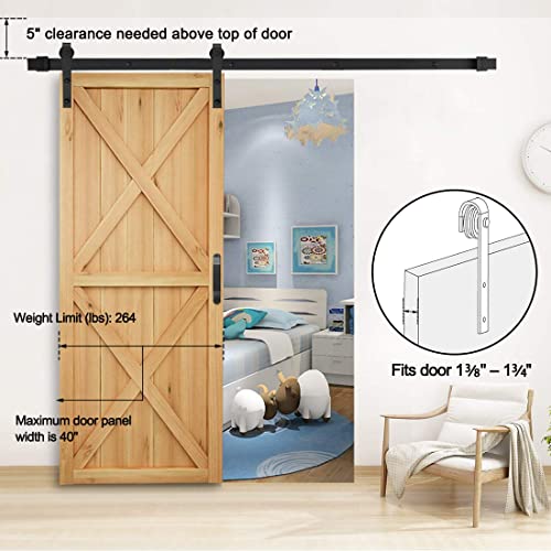 Signstek Sliding Barn Door Hardware Kit 6.6 FT Heavy Duty-Smoothly and Quietly- Easy to Install with Door Hook and 2 Handles - Fit 1 3/8-1 3/4" Thickness β Black (J Shape Hanger)