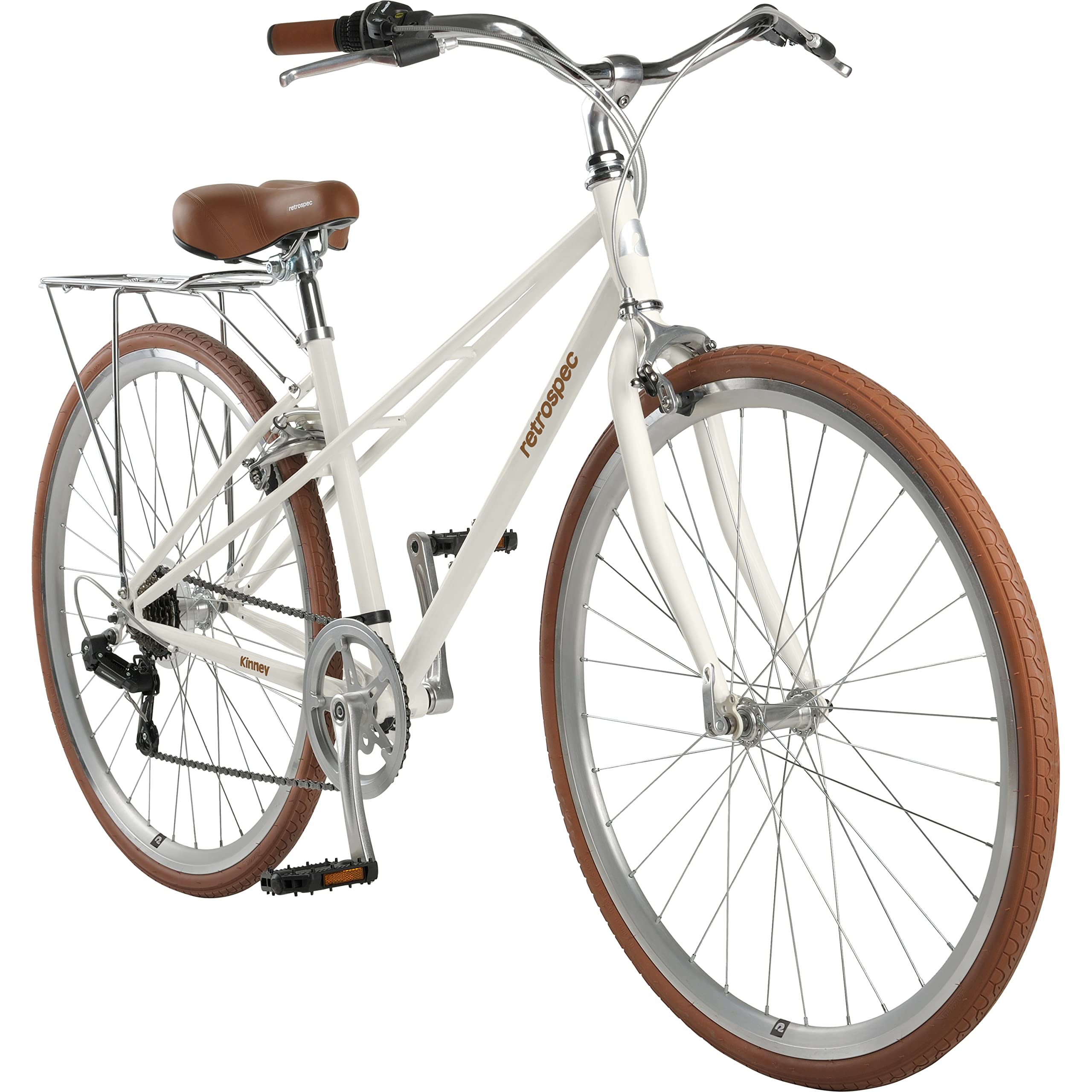 Retrospec Kinney Mixte Step Through Frame 7-Speed City Bike High-Tensile Steel with 700x32C Tires, Rear Rack and Swept Back Handlebars Commuter Bicycle