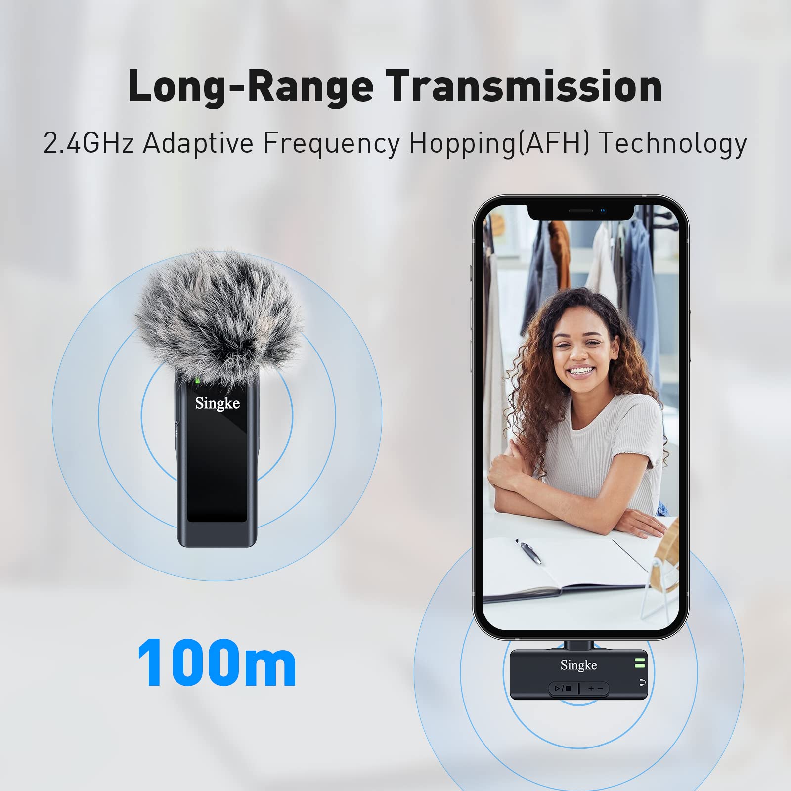 Singke 【Apple MFi-Certified】 Wireless Lavalier Microphone for iPhone/iPad with 3 Mode Smart Noise Cancellation Charging Case 2.4G Lapel MIC for Video Audio Recording/YouTube/TIK Tok/Interview/Vlog