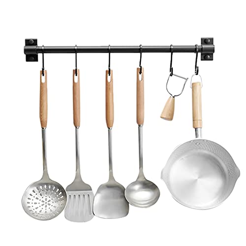 YEAPA Kitchen Utensil Rack with Hooks Utensil Rail No Drilling Pot Pan Rack Wall Mounted Adhesive Black Space Aluminum for Cooking Accessories Kitchen Utensils,50cm (Size : 40cm)
