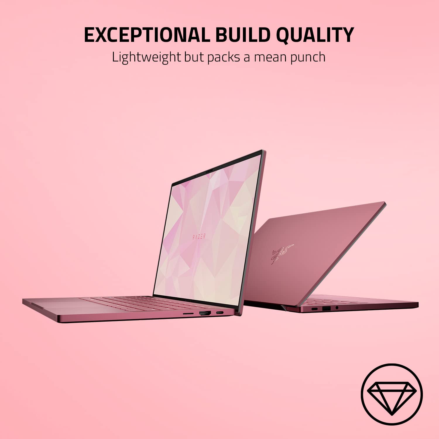 Razer Book 13 Laptop: Intel Core i7-1165G7 4 Core, Intel Iris Xe, 13.4" UHD 60Hz (1920x1200), 16GB RAM, 1TB SSD PCIe M.2 - Windows 11 - CNC Aluminum - Chroma RGB - Thunderbolt 4 - Quartz Pink