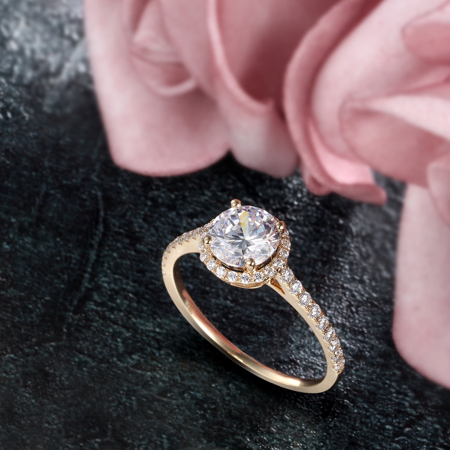 Lamrowfay 1ct Round Brilliant Cut Solitaire Cubic Zircon CZ Engagement Ring in 14K Gold, 1.80cttw (Yellow-Gold, 6)