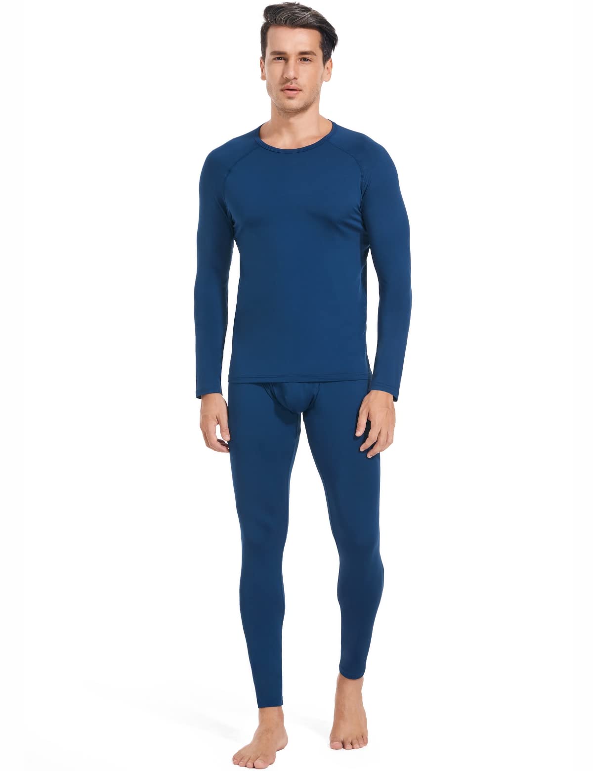 Przewalski Thermal Underwear Set for Men, Winter Long Johns Warm Up Base Layer Top and Bottom Pajama Suits Cold Weather Blue