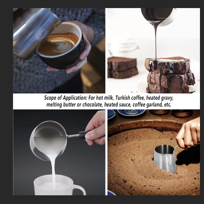Pilipane 12oz Turkish Coffee Heat Pot, Milk Butter Warmer Pot, tovetop Melting Boiling Pot with Spout, Arabic Coffee Maker for Maple Syrup, Sauce Heating, 18/8 Stainless Steel