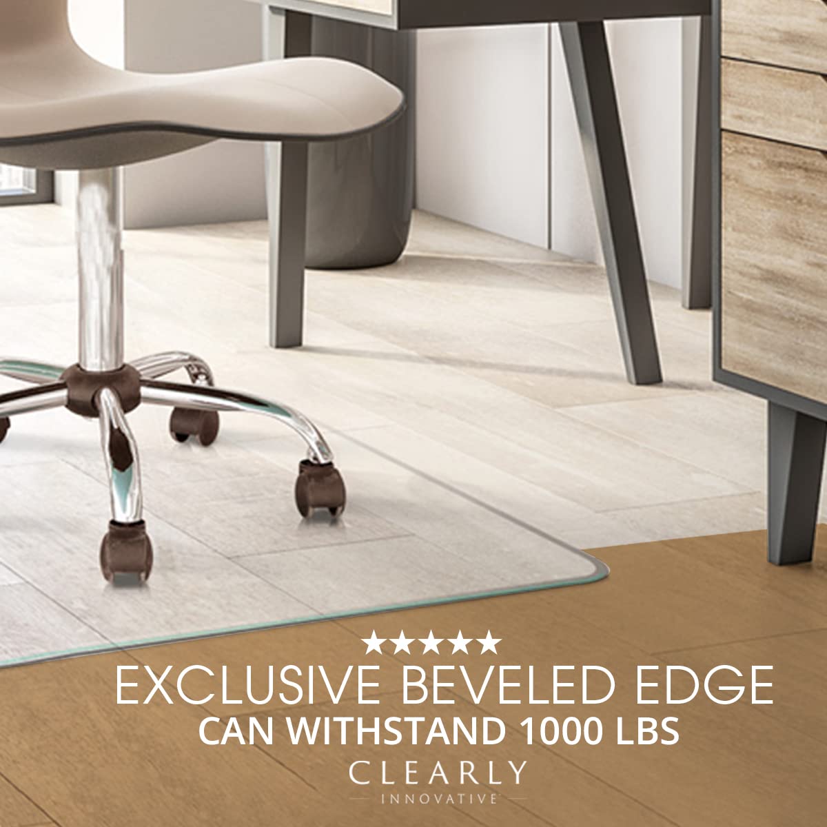 Premium Tempered Glass Chair Mat with Exclusive Beveled Edge | 36 x 46 Inch | The Ultimate in Office Elegance by Clearly Innovative