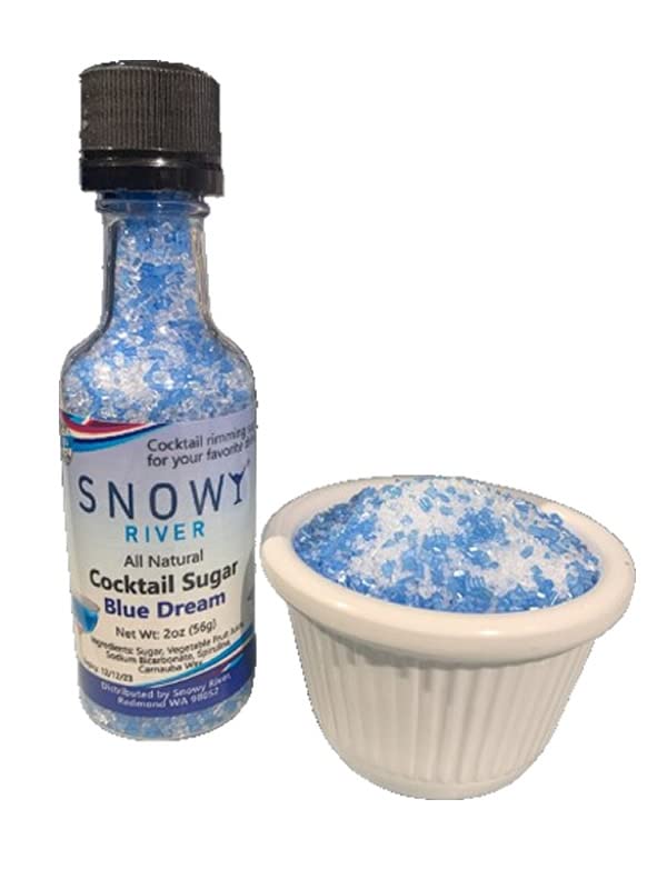 Snowy River Cocktail Sugar Rimmer Mixed Blends - All Natural Cocktail Decorating Sugar, Cocktail Garnish (Blue Dream, 2oz Bottle)