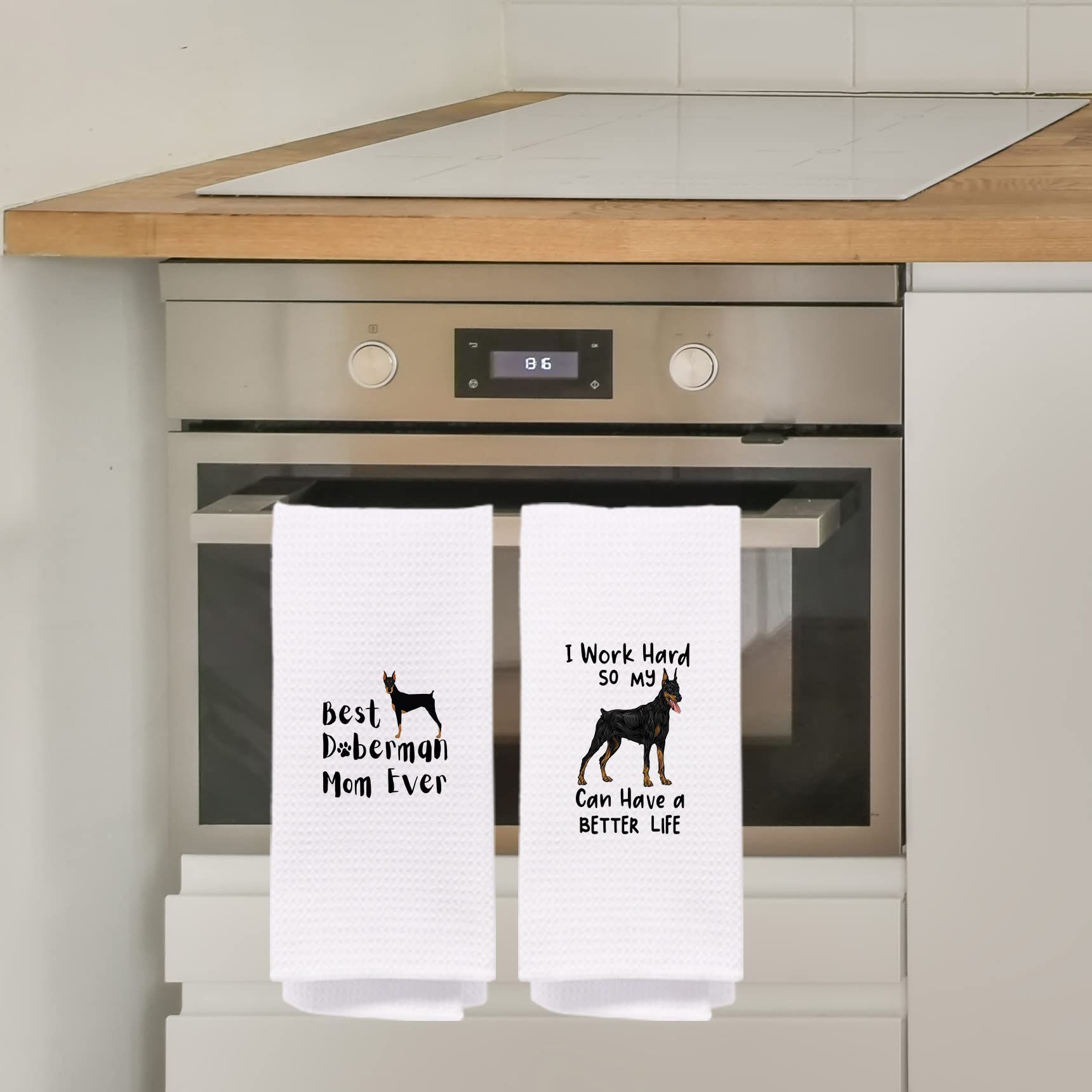 NEGIGA Doberman Gifts,Doberman Gifts for Women,Kitchen Towels,Kitchen Towels and Dishcloths Sets,Towels Sets of 4