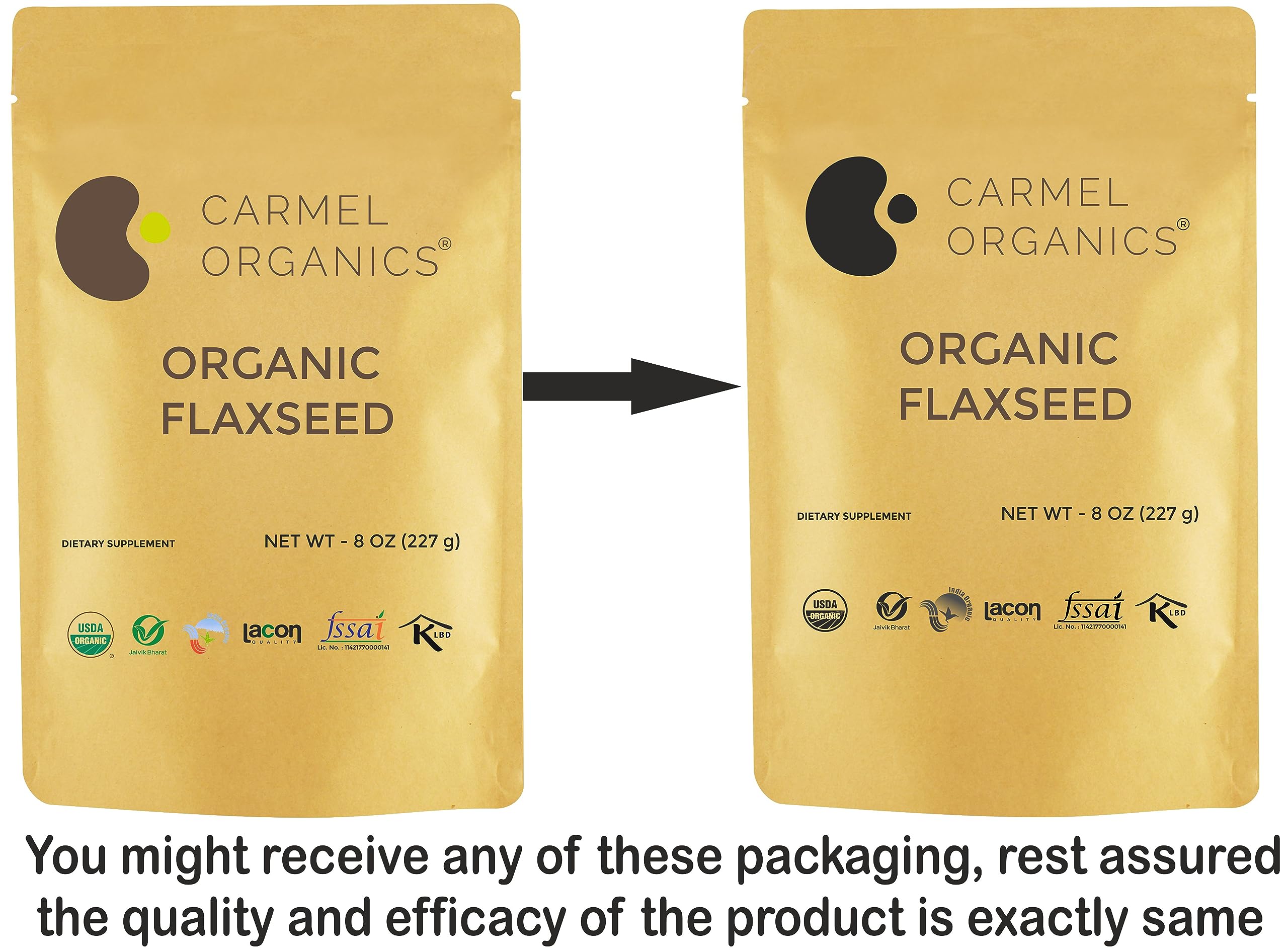 Organic Flax Seeds Whole 8 Ounce or 227g (0.5 Lb) | Non GMO | Kosher | USDA Certified Organic | By Carmel Organics | Unroasted Flax Seed | Plant Based | Linum usitatissimum