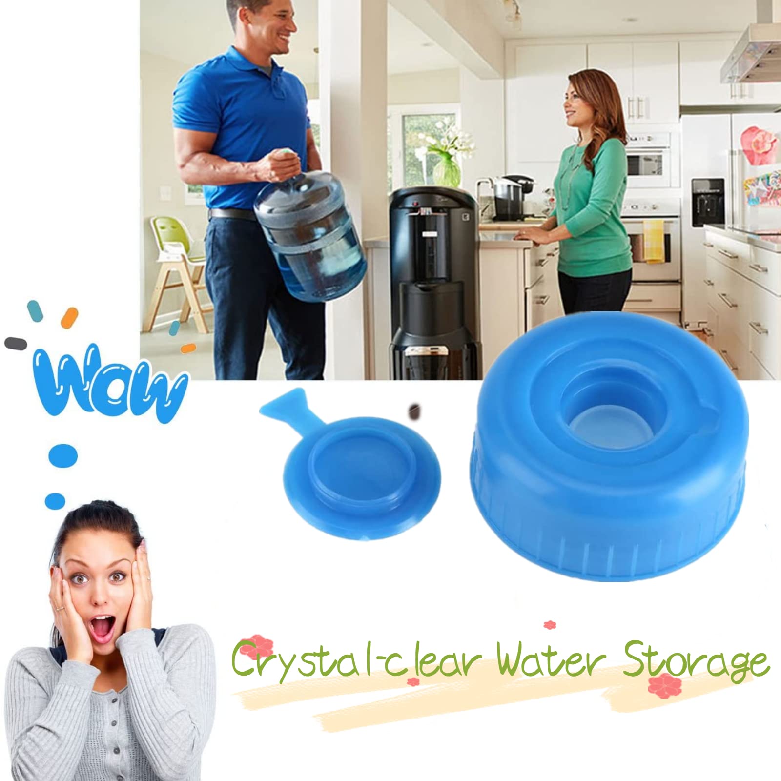MONACO 5-Pack Plastic Water Bottle Cap, 55mm Twist Cap Replacement Non-Spill, Blue Bottle Caps for Screw Top Bottles, Leak Free