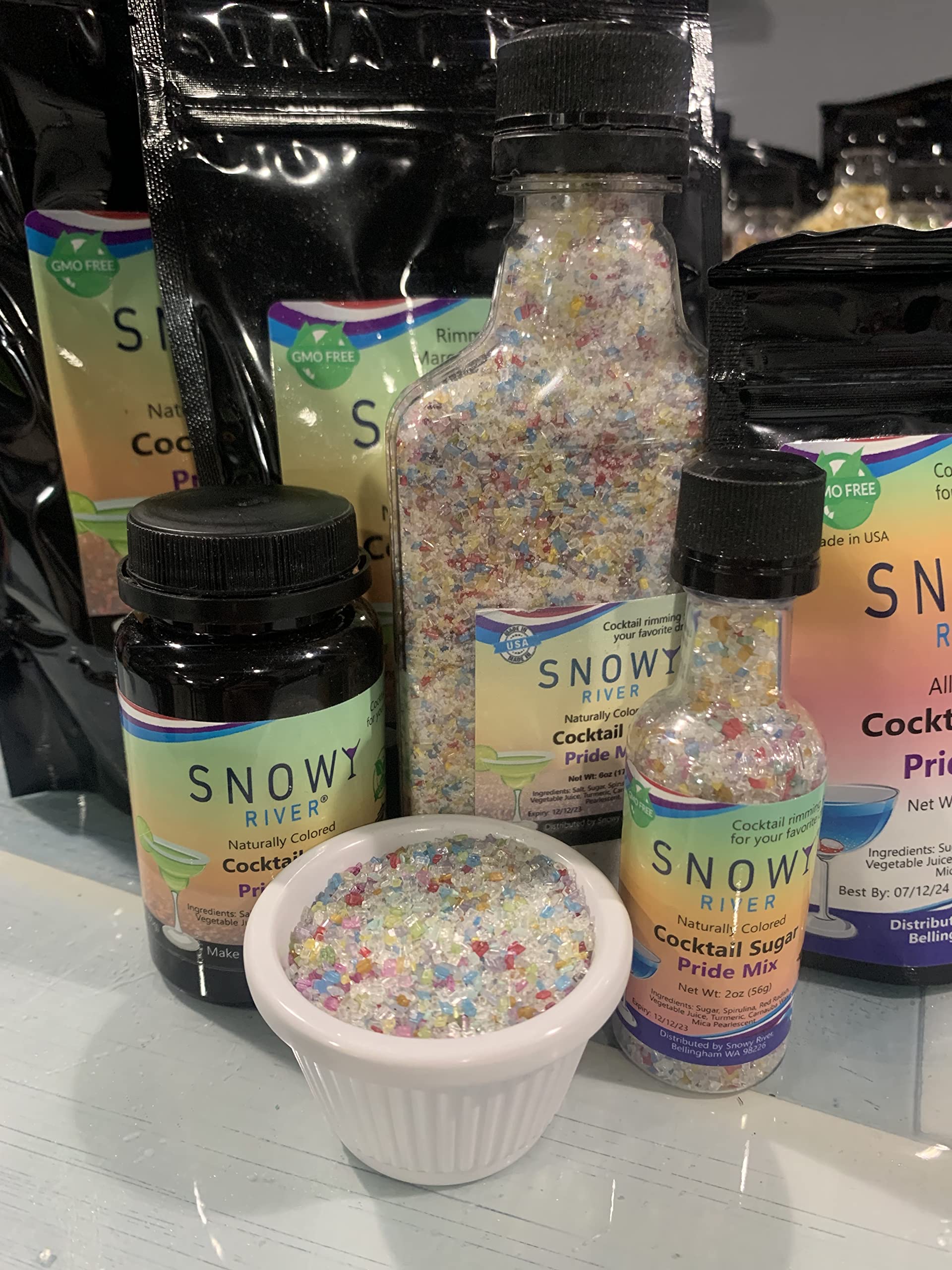 Snowy River Pride Mix Cocktail Sugar - Kosher Rainbow Cocktail Rimmer and Coffee Rimmer (4 Ounce Bag)