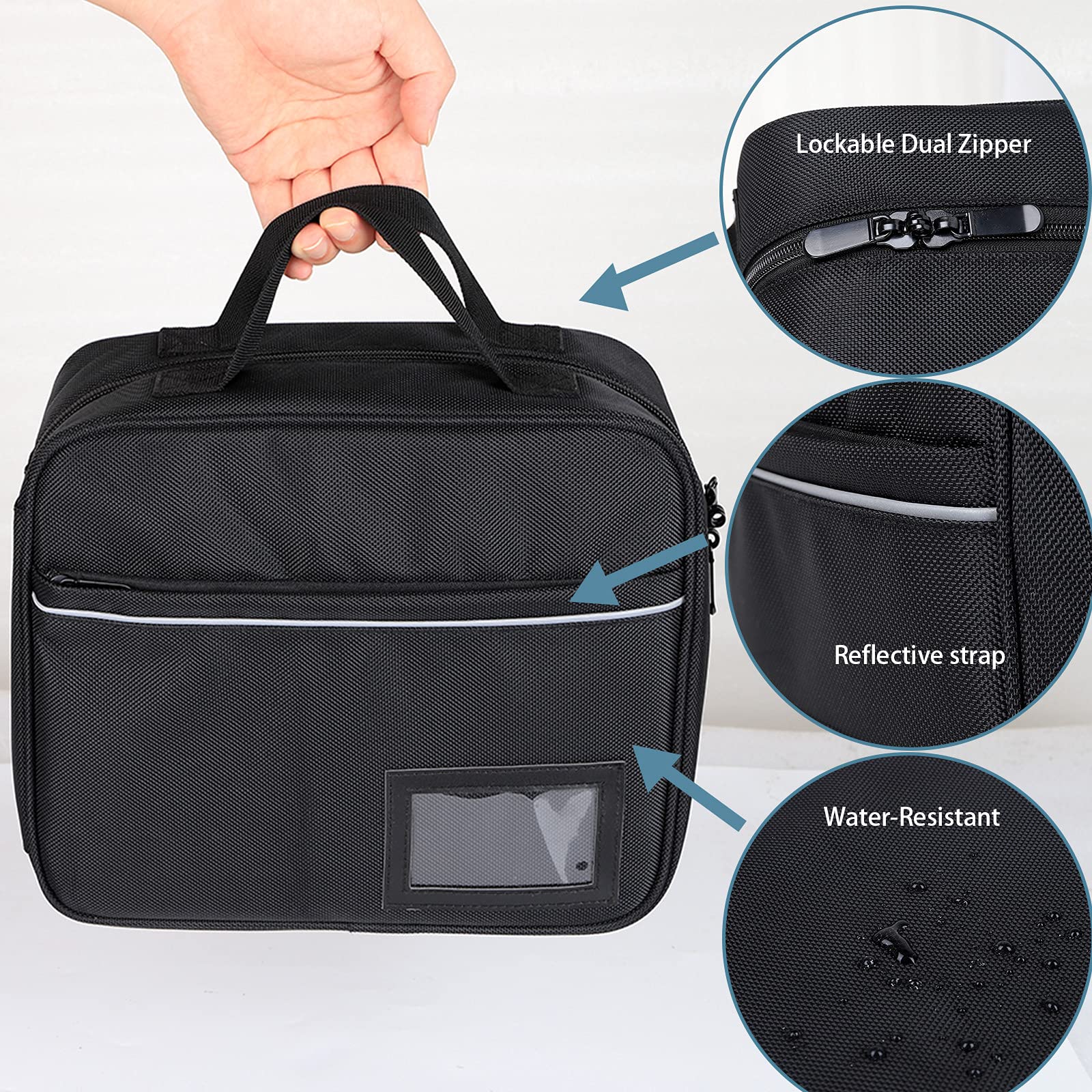 Pill Bottle Organizer, Medicine Bag Storage Medication Pill Box Case with Handle & Fixed Pockets, Travel Medicine Storage Box Bag for Vitamins, Medications, Medical Supplies, Large, Black