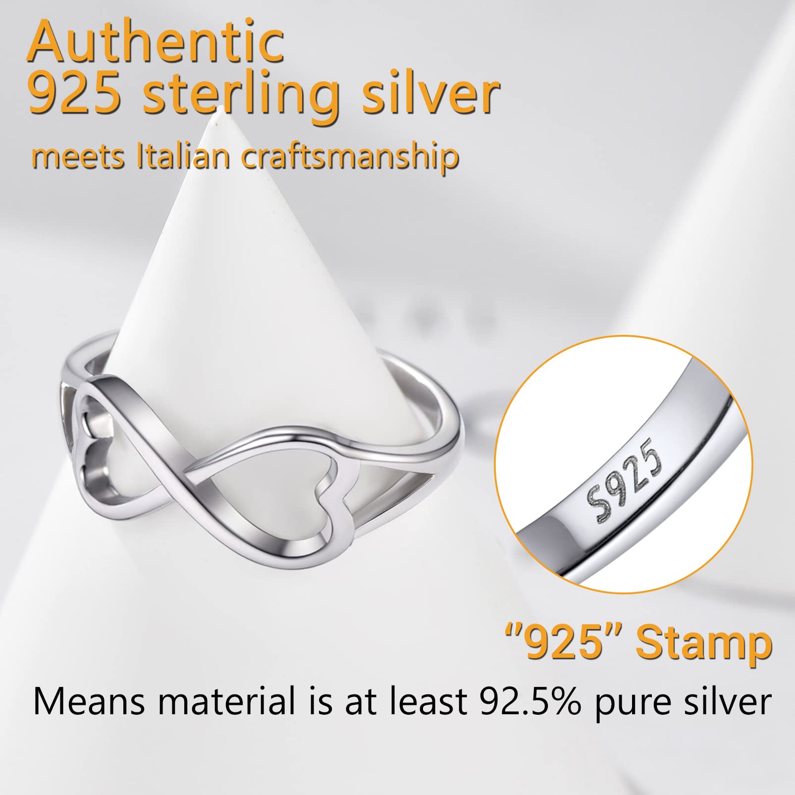 PROSILVER Wedding Band Infinity Heart Knot Ring Sterling Silver Dainty Sister Womans Rings Size 9