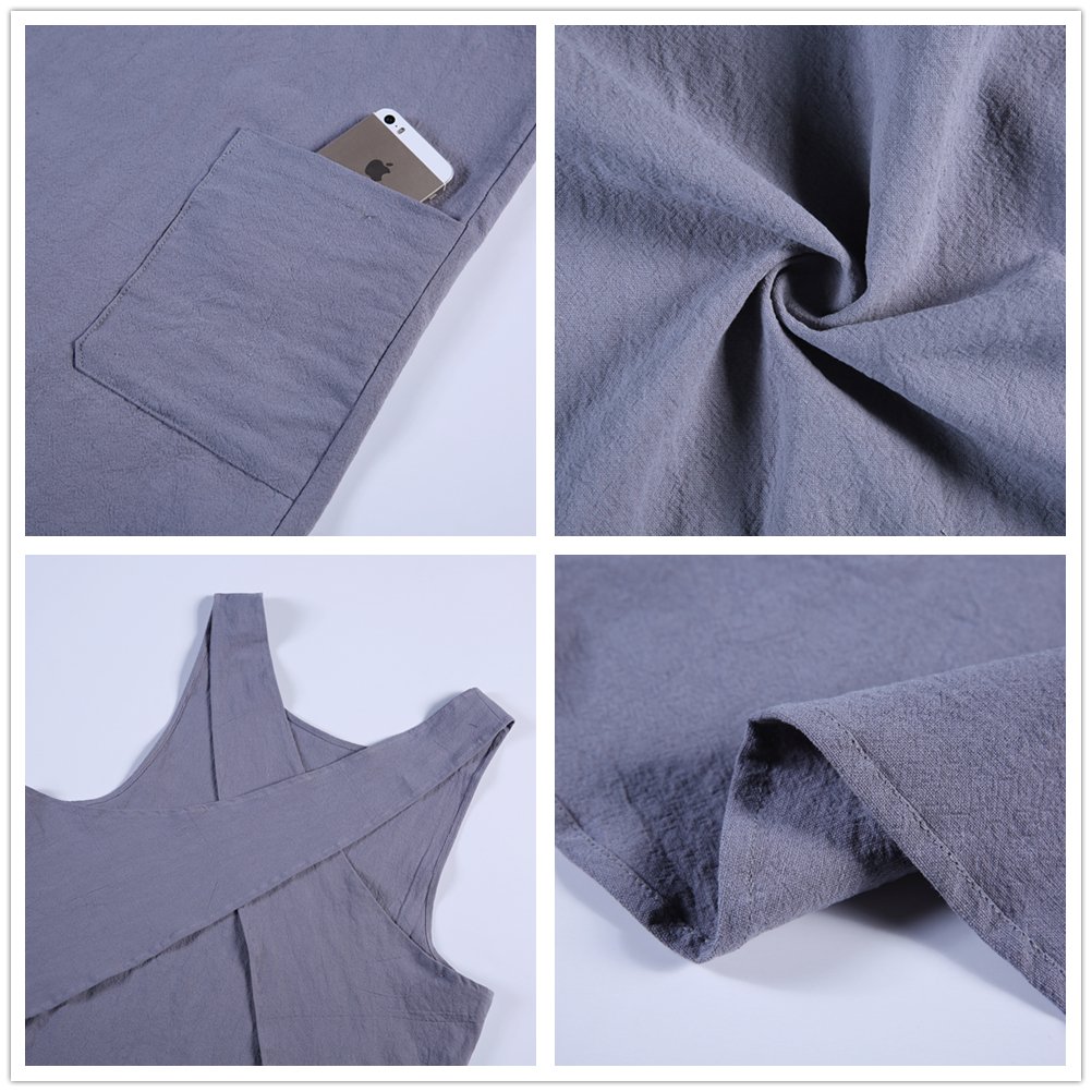Soft Cotton Linen Apron Solid Color Halter Cross Bandage Aprons Japanese Style X Shape Double Pockets Round Skirt Kitchen Cooking Clothes Chef Summer Fit (Navy Blue)