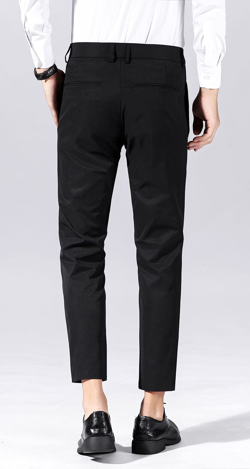 Plaid&Plain Men's Cropped Pants Slim Fit Dress Pants Uniform Pants Suit Pants for Men 662# Grey 34Wx26L