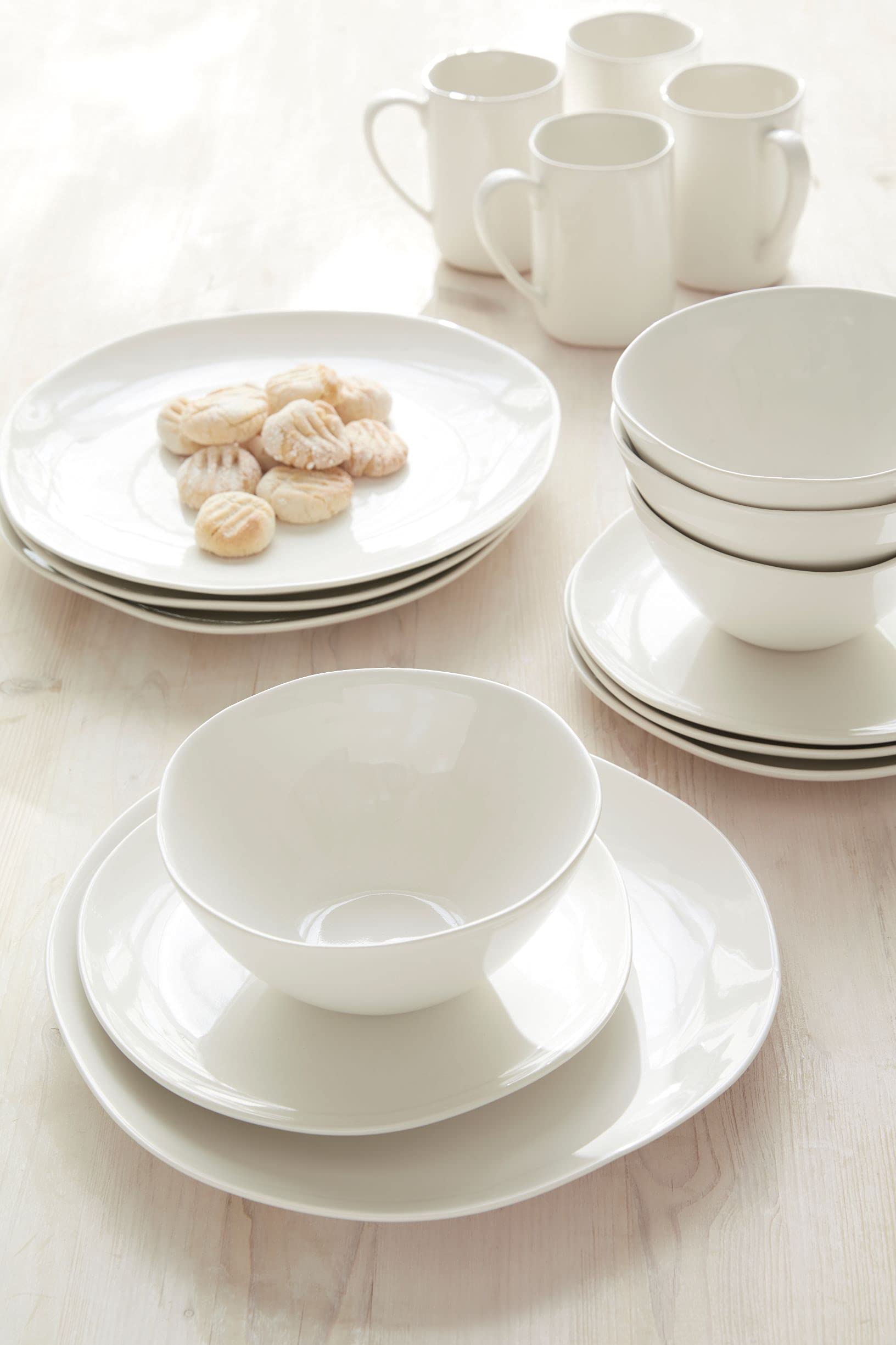 Portmeirion Sophie Conran Arbor Organic Shape Stoneware All Purpose Bowls 6 Inch Set of 4 - Dishwasher & Microwave Safe for Serving Cereal, Soup, Salad, Rice, Snacks & More (Creamy White)