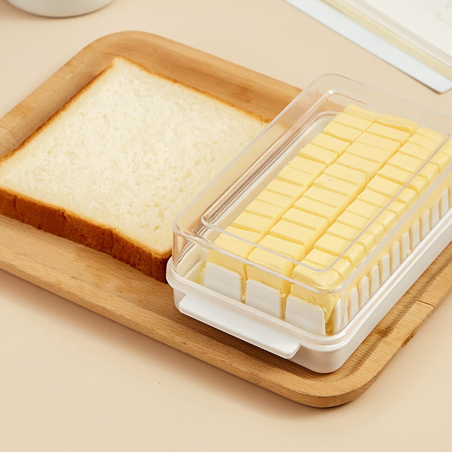 payanwin Butter Keeper, Butter Divider Storage Box Cheese Storage Butter Dish with Lid, No Mess Lid, Plastic, Dishwasher Safe (White)
