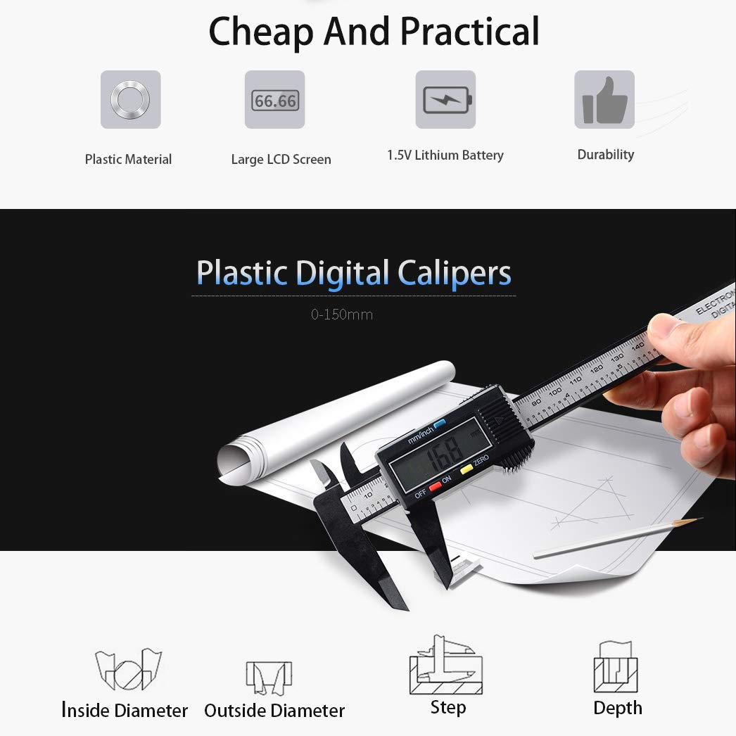 Simhevn Electronic Digital Caliper, LCD | 0 to 6 inch Inch and Millimeter Conversion, Automatic Shutdown Function, Very Suitable for home/jewelry/3D Printing/DIY Measurement, etc