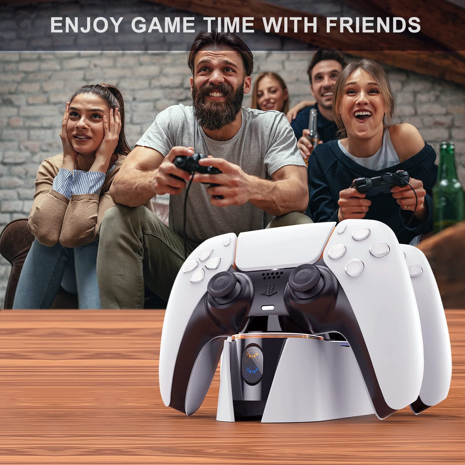 PS5 Controller Charging Station, PS5 Controller Charger Built-in Intelligent Protection Module and Charge Remind LED Bar with 5V/3A AC Adapter for Playstation 5 Dualsense Controller