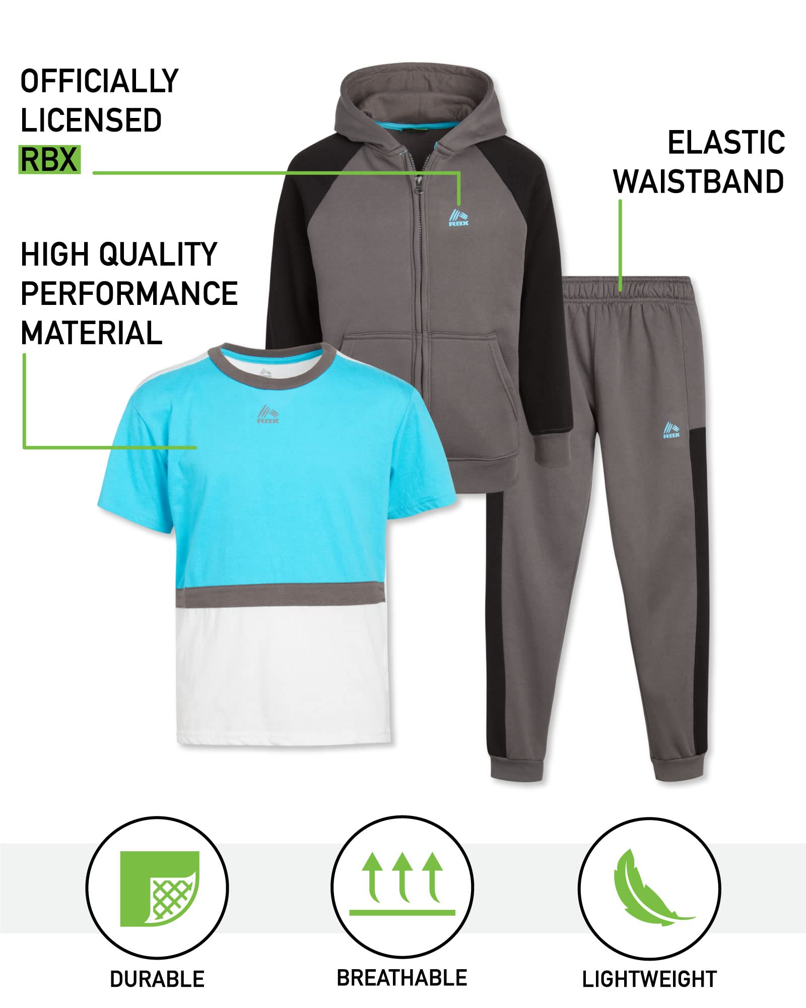 RBX Boys' Jogger Set - 3 Piece Short Sleeve T-Shirt, Fleece Sweatshirt, and Sweatpants, Size 10, Burgundy