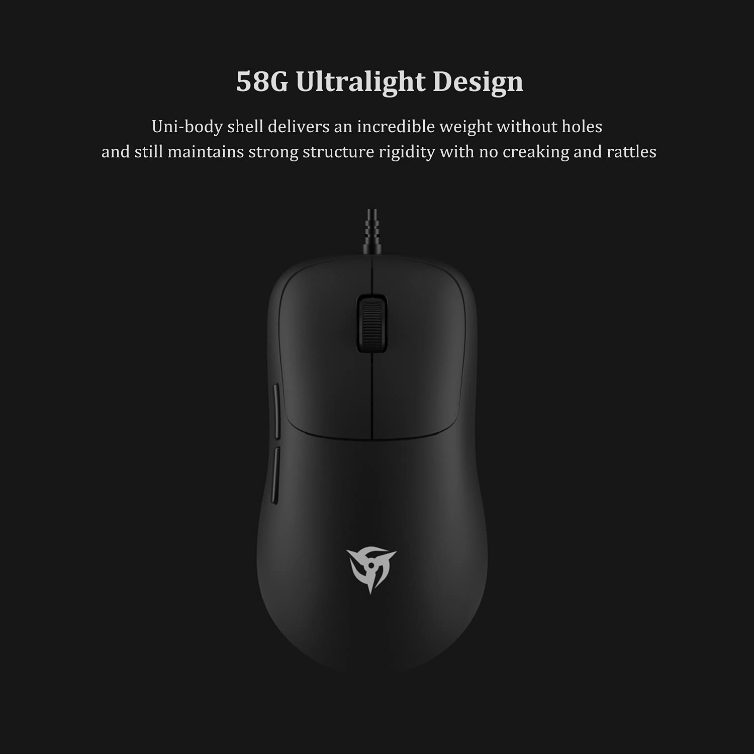 Ninjutso Katana Lightweight Gaming Mouse – 58G Ultralight Design with 16K DPI Optical Sensor, Assassin Paracord, Crispy Kailh GM8.0 Switch & 100% PTFE Feet