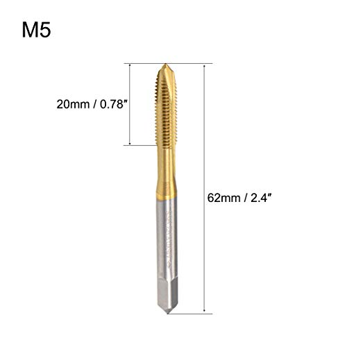 uxcell Spiral Point Plug Threading Tap M5 x 0.8 Thread, Ground Threads H2 3 Flutes, High Speed Steel HSS 6542, Titanium Coated, Metric Screw Taps Tapping Bit for Thread Repair, 2pcs