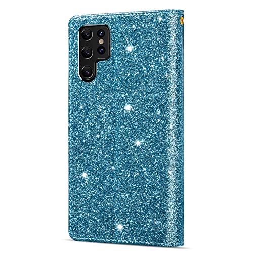 Phone Protective Case For Samsung Galaxy S22 Ultra Phone Case Multi-card Slots Starry Sky Laser Carving Glitter Zipper Horizontal Flip Leather Case Holder Shockproof And Scratch-proof Case, For Samsun