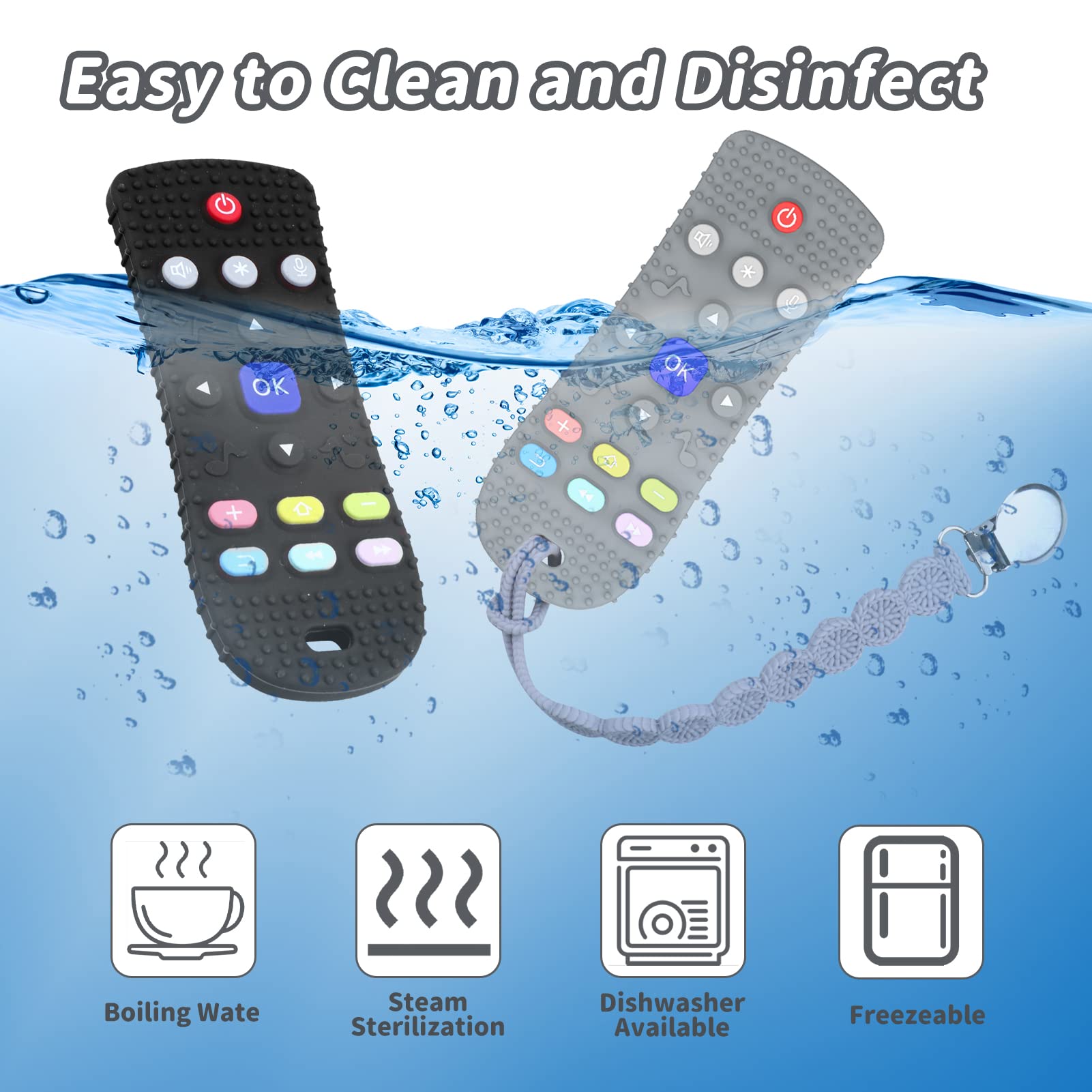 Viyuse Remote teether for Baby, Soft Chew Toys with TV Remote Control Shape, Early Educational Sensory Toy for Babies Teething Relief and Soothe Sore Gum Infant Teether for 3-12 Months Black