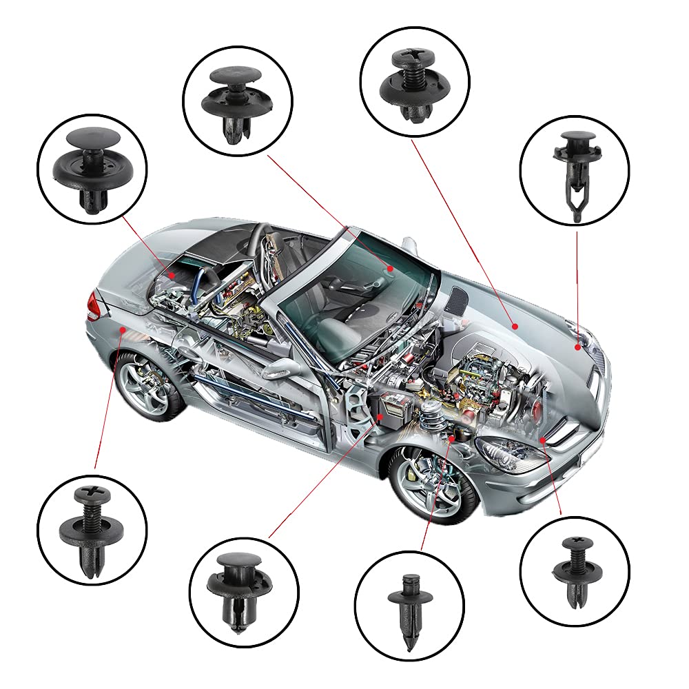 Plastic Retainer Clips Car Fasteners Clip Auto Accessories, 723PCS Bumper Clips Kit Auto Rivets Fasteners Kit with 10 Cable Ties for Honda Toyota GM Ford Chevy