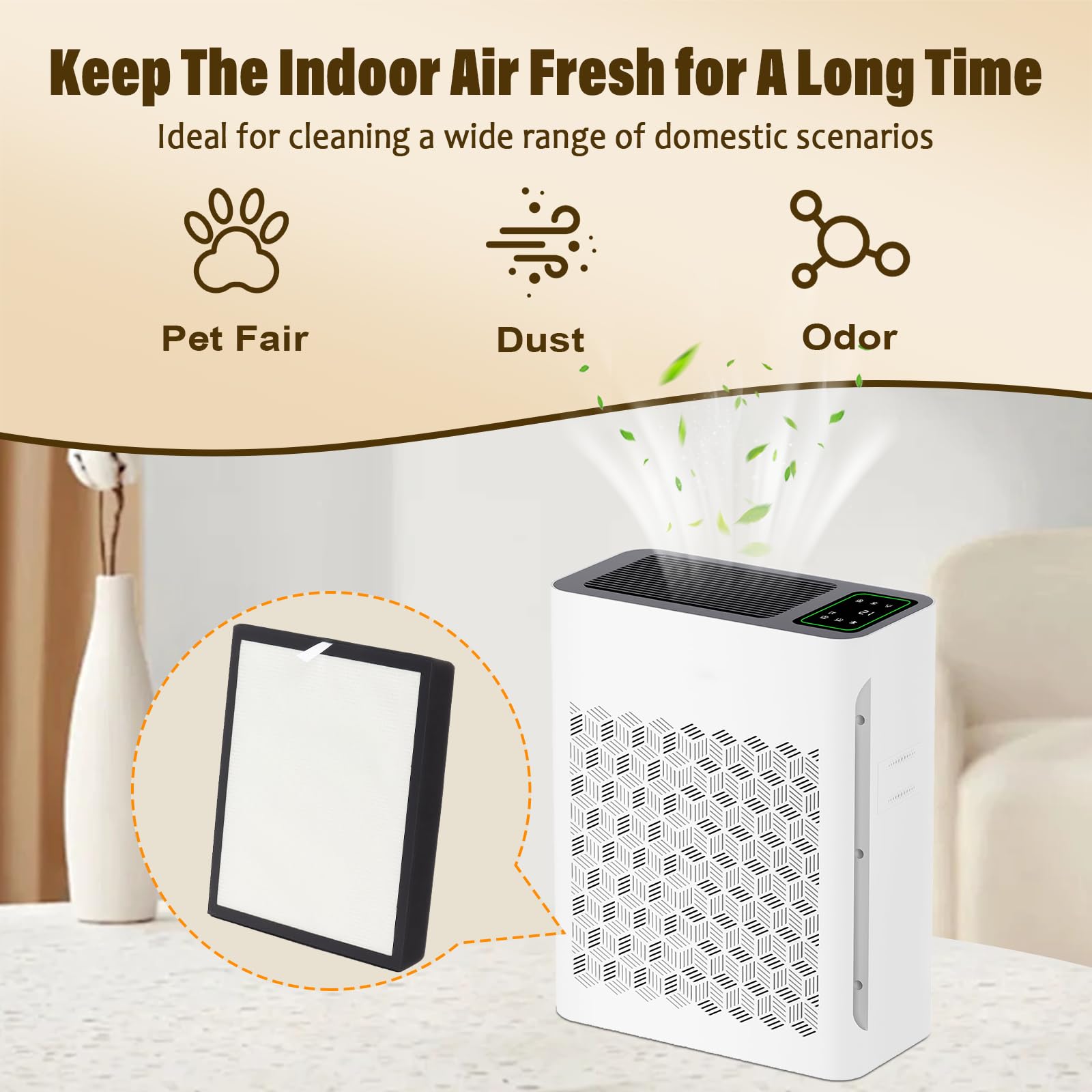 Zejoot TZ-K2 Air Purifier Replacement Filter Compatible with ToLife, H13 Grade True Hepa filter＋Activated Carbon＋Pre Filter, 3-in-1filter for Home 2pc