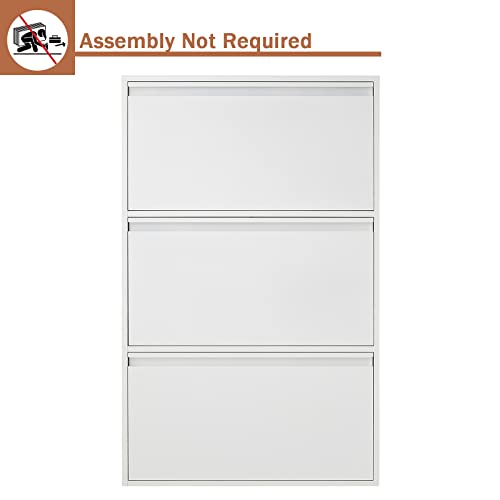 SPACEROCK 3 Drawers Shoe Storage Cabinet Wall Mounted & No-Assembly 25“ Metal Shoe Cabinet for Entryway, Hallway, and Corridor, Holds 12 Pair Shoes, White