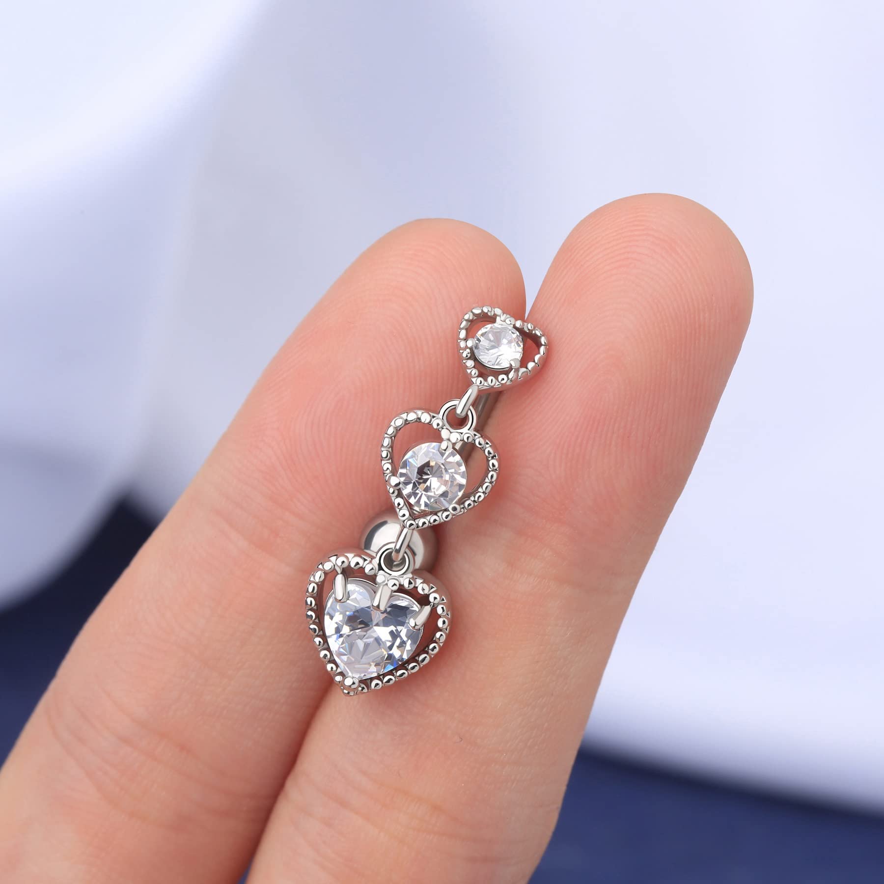 OUFER Dangle Belly Button Rings 316L Surgical Steel Heart Shaped Reverse Belly Rings Dangling Curved Ring Navel Piercing Jewelry