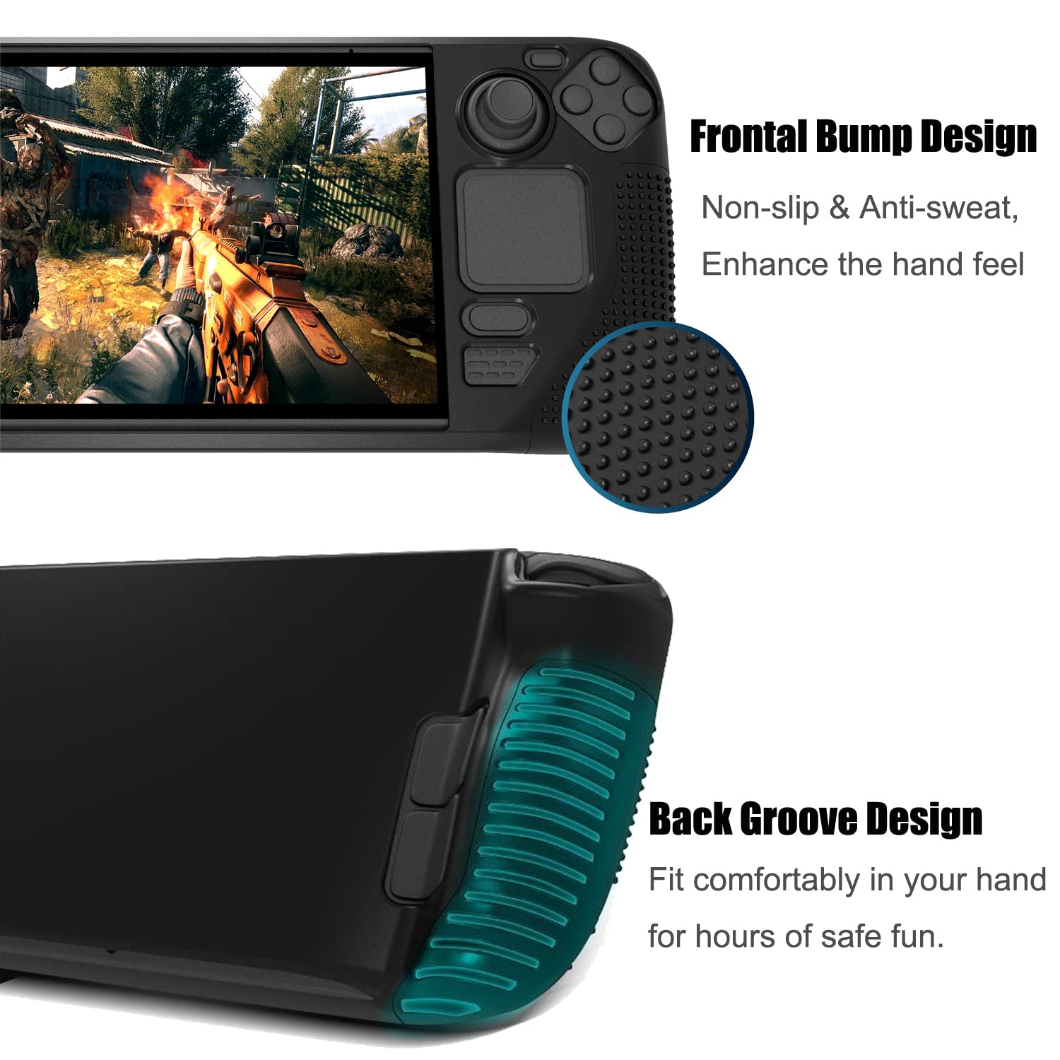 Protective Case for Steam Deck, Full Protection Steam Deck Cover, Game Machine Protector Anti- Scratch Game Console Soft Silicone Case Compatible with Valve Steam Deck (Black)