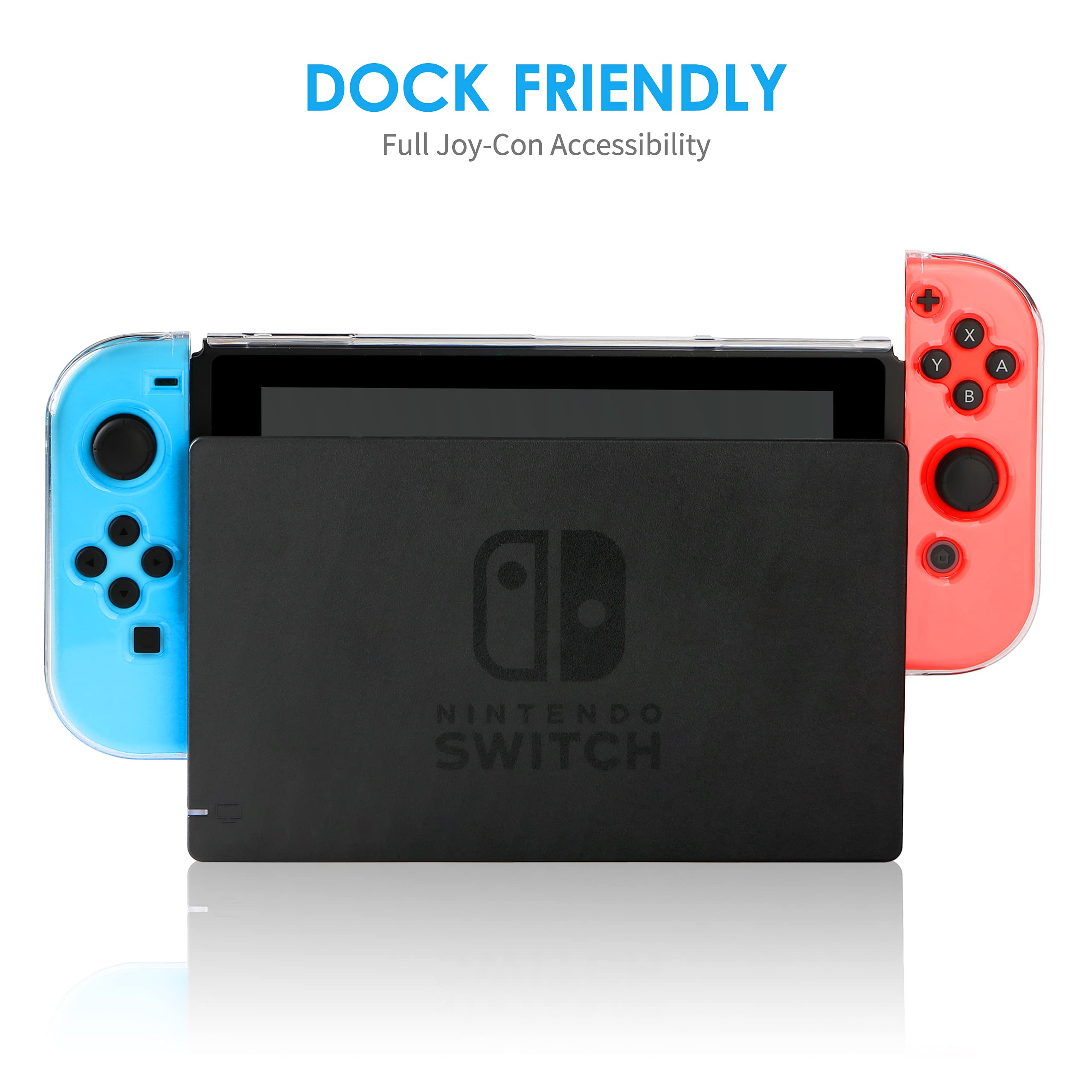Nintendo Switch Case Xforten Clear Protective Case Cover Accessories for Nintendo Switch,Dockable with a Screen Protector and 4 JoyCon Controller Caps