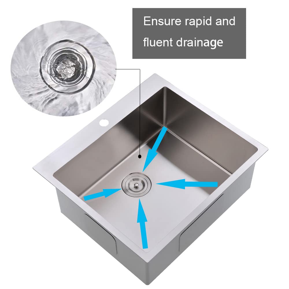 VALISY 25 x 22 x 9 Inch Drop In Topmount Stainless Steel Brushed Nickel Single Bowl Kitchen Sink Extra-thick 16 Gauge, RV Kitchen Sink with Dish Grid and Basket Strainer