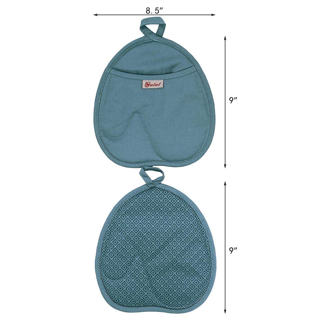 Pot Holders and Oven Mitts Sets 4Pcs, YUTAT High Heat Resistant Oven Gloves and Potholders, Non-Slip Grip Hot Pads with Food Grade Silicone Texture, Perfect for Kitchen Cooking Baking BBQ, Teal
