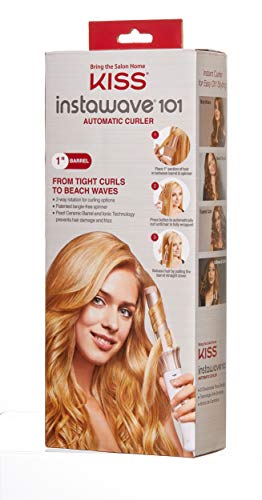 KISS Instawave 101 Automatic Rotating Curling Iron, 1 Inch Pearl Ceramic Tourmaline Barrel Heats Up to 400°, 2 Directional Spinner, Rose Gold Finish, 1.07 Lbs.