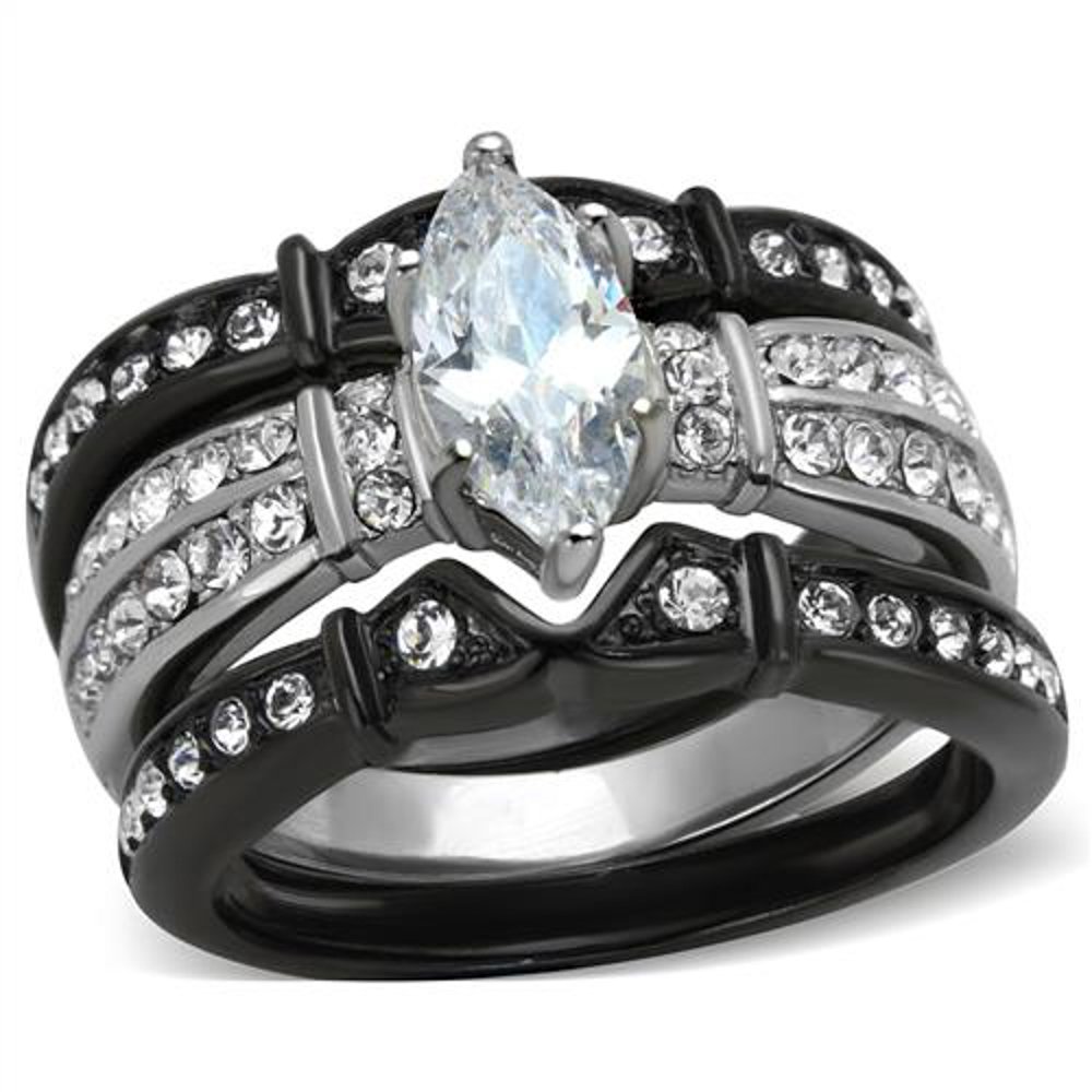 Marimor Jewelry Her and His 4 Piece Black Stainless Steel and Titanium Wedding Engagement Ring Band Set Size Women's 07 Men's 08
