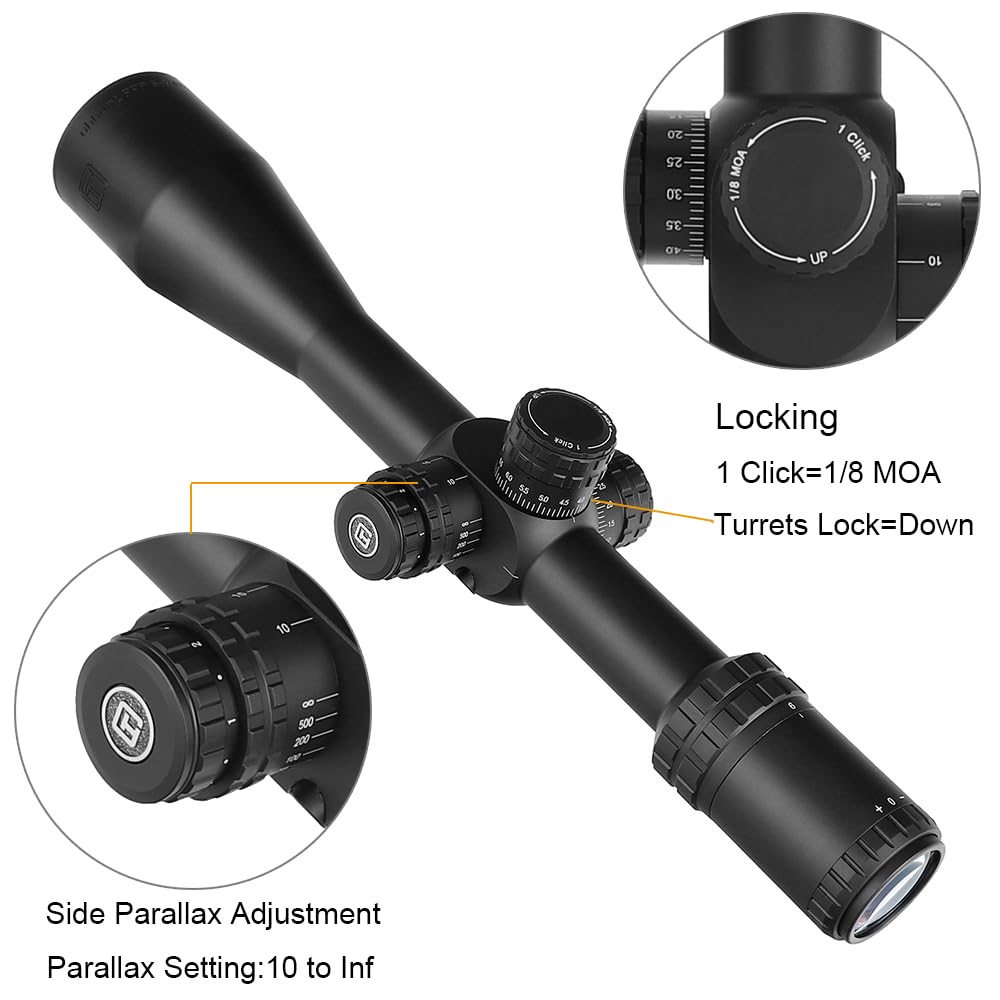 ohhunt Guardian 6-24x50 First Focal Plane FFP Rifle Scopes Side Parallax Adjustment Optics with Scope Mount Rings