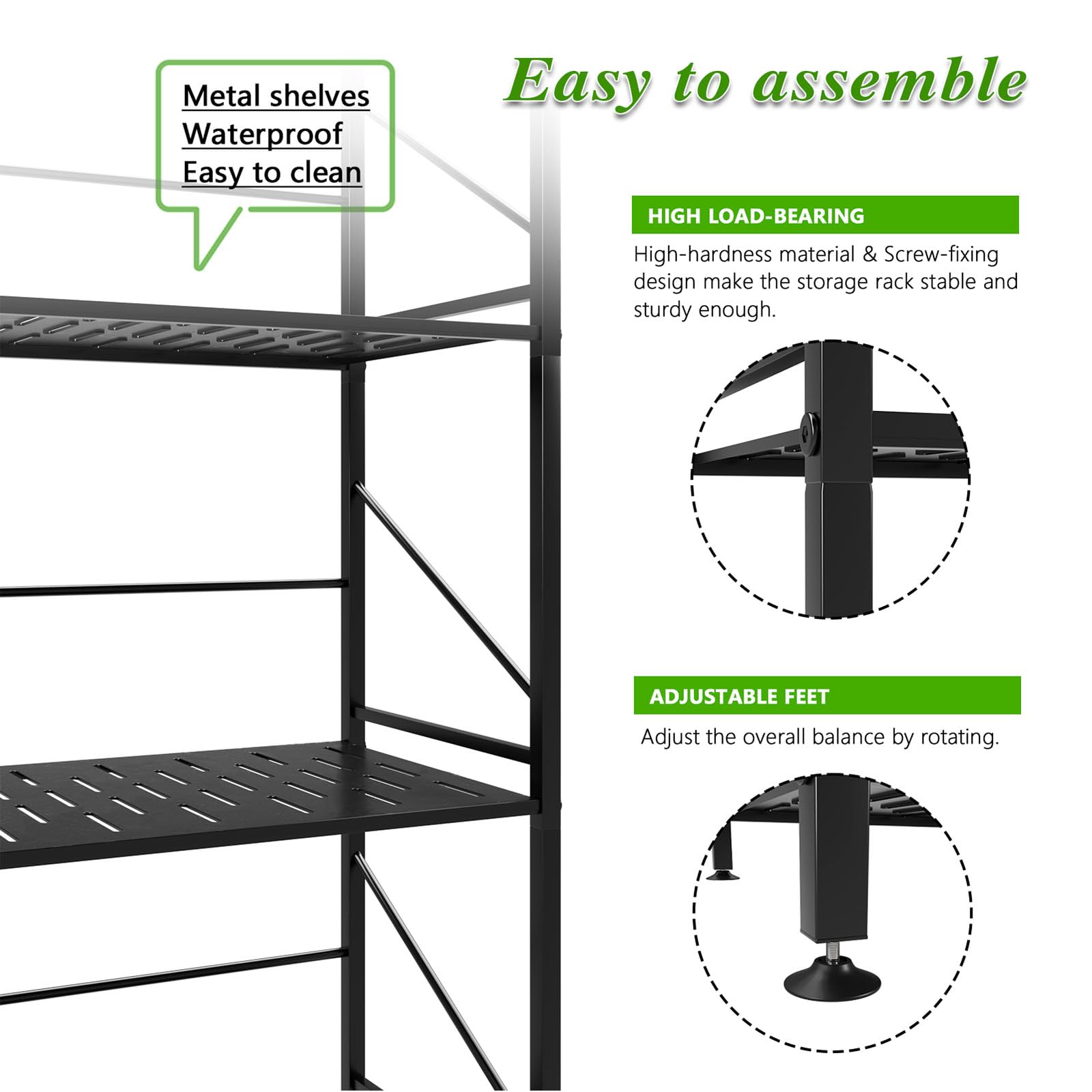 ZHAZHADI Kitchen Storage Shelf Rack, 6 Tier Metal Shelving Unit, Free Standing Shelving Unit Heavy Duty Shelves Rack Bathroom Shelf Plant Standfor Pantry Closet Kitchen Laundry,Black