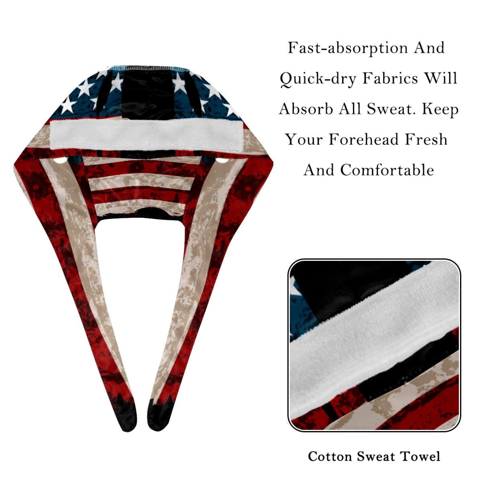 Pshhdgyhs 2 Pcs Adjustable Working Cap with Button, American striped flag Surgical Sweatband, Tie Back Hats for Women & Men Multicoloured 17, Hat diameter is 18cm/7in