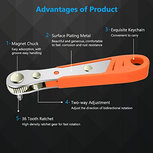 OSDUE Mini Ratchet Wrench,Right Angle Phillips Magnetic Screwdriver for Tight Spaces with 1/4" Drive High Torque Offset Reversible Mini Ratchet Offset Screwdriver for Tight Areas (1 Pc Ratchet Wrench)