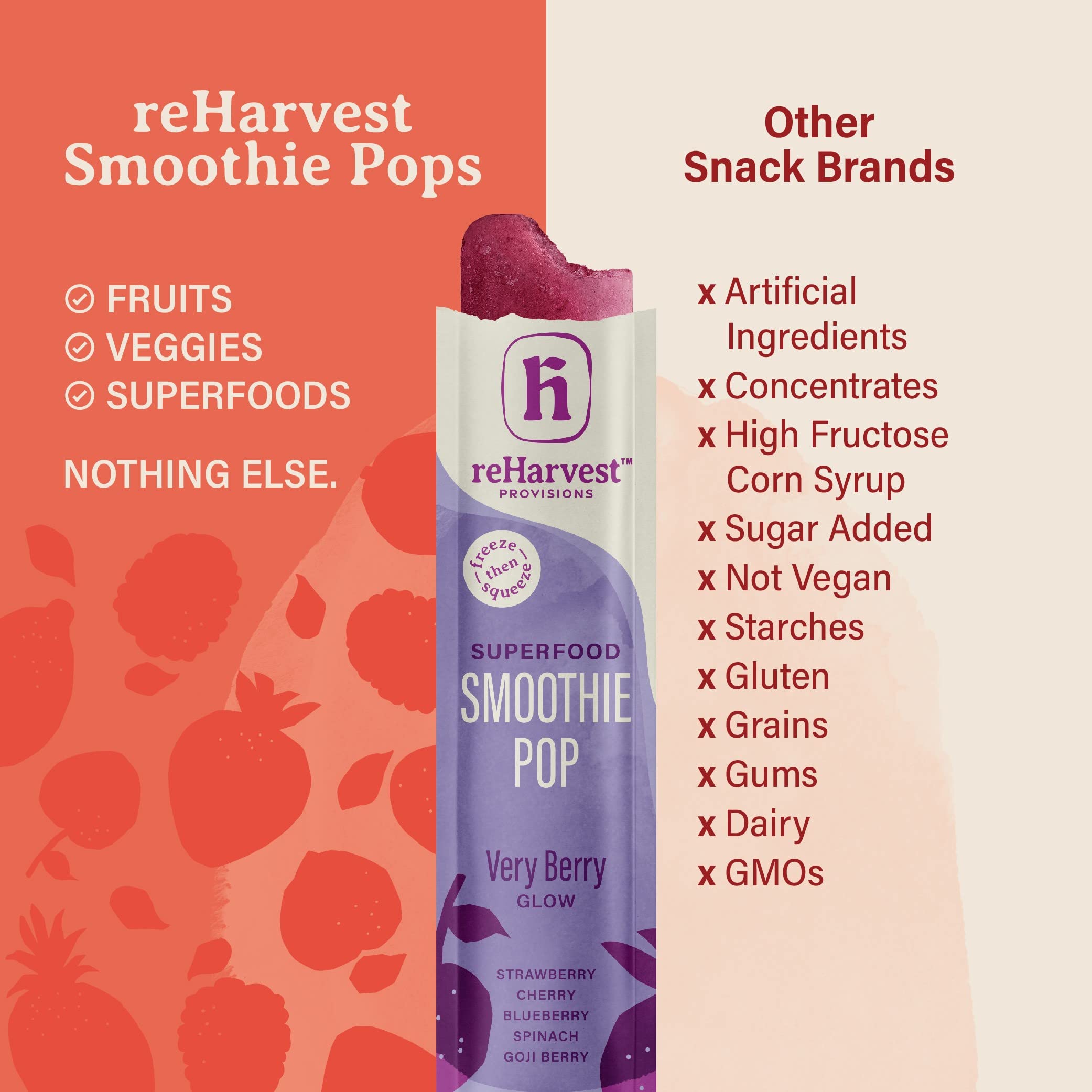 Re-Harvest Provisions Smoothie Pops | Multi-pack 5 pack | Frozen Fruit + Vegetables + Superfoods | Dairy-Free, Vegan, Gluten-Free, No Sugar Added | Eco-Friendly and Zero Waste | 1.6oz each