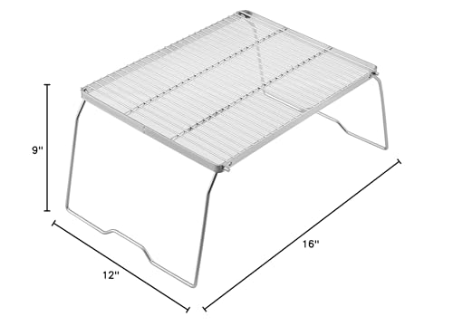 YETO Portable Folding Campfire Grill Over Fire Outdoor Camping Grill Grate with Legs, 304 Stainless Steel Grate with Carrying Bag for Cooking BBQ Picnic Hiking 16 x 12 x 9 inches