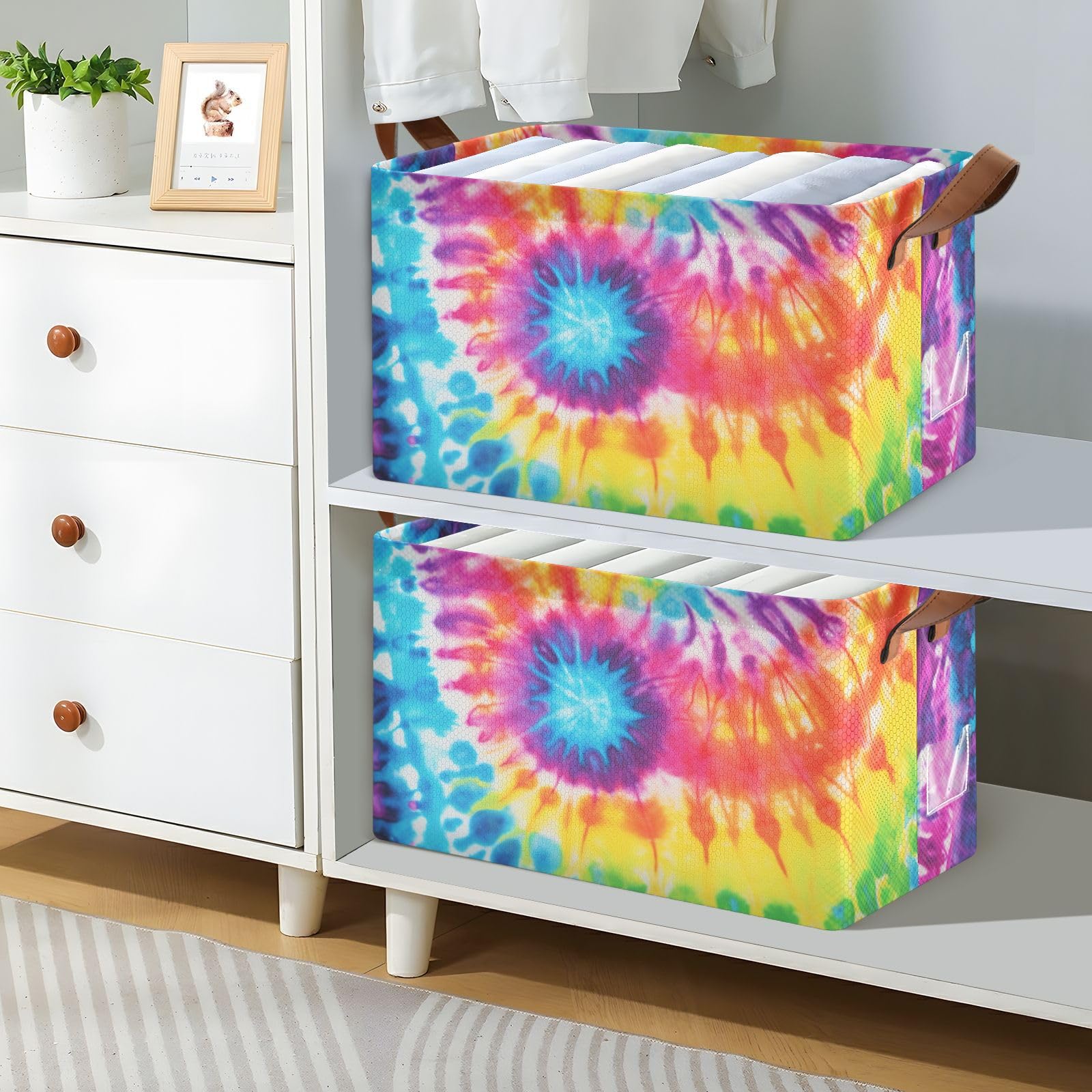 ZENWAWA Storage Cubes 1 Pack Tie Dye Rainbow Print with Foldable Steel Frame Water Resistant Fabric, Storage Bins Baskets for Closet Shelf Organizer 16.9×11.4×7.7 inches