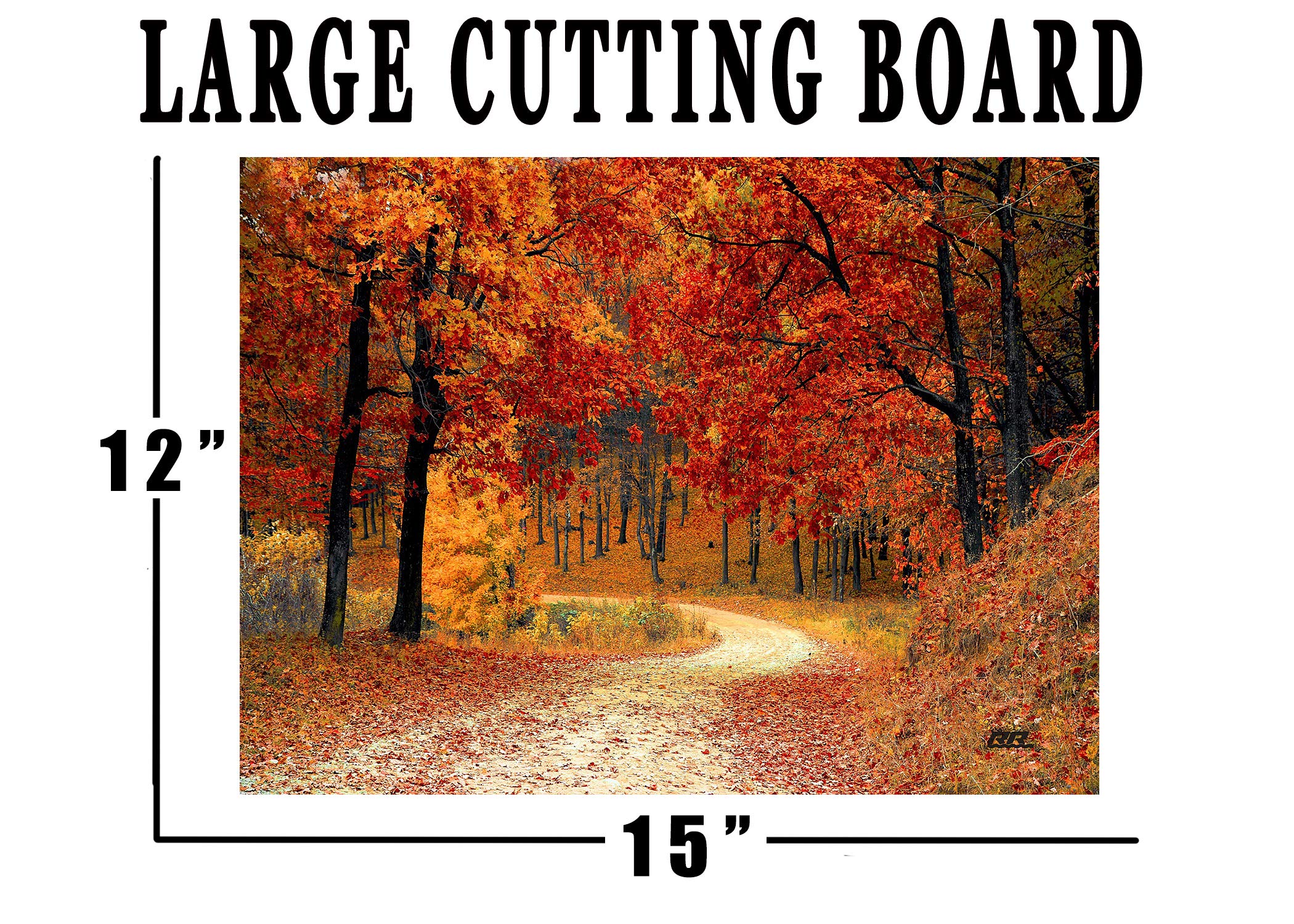 Rogue River Tactical Fall Autumn Leaves Road Trail Kitchen Glass Cutting Board Country Decorative Gift Design