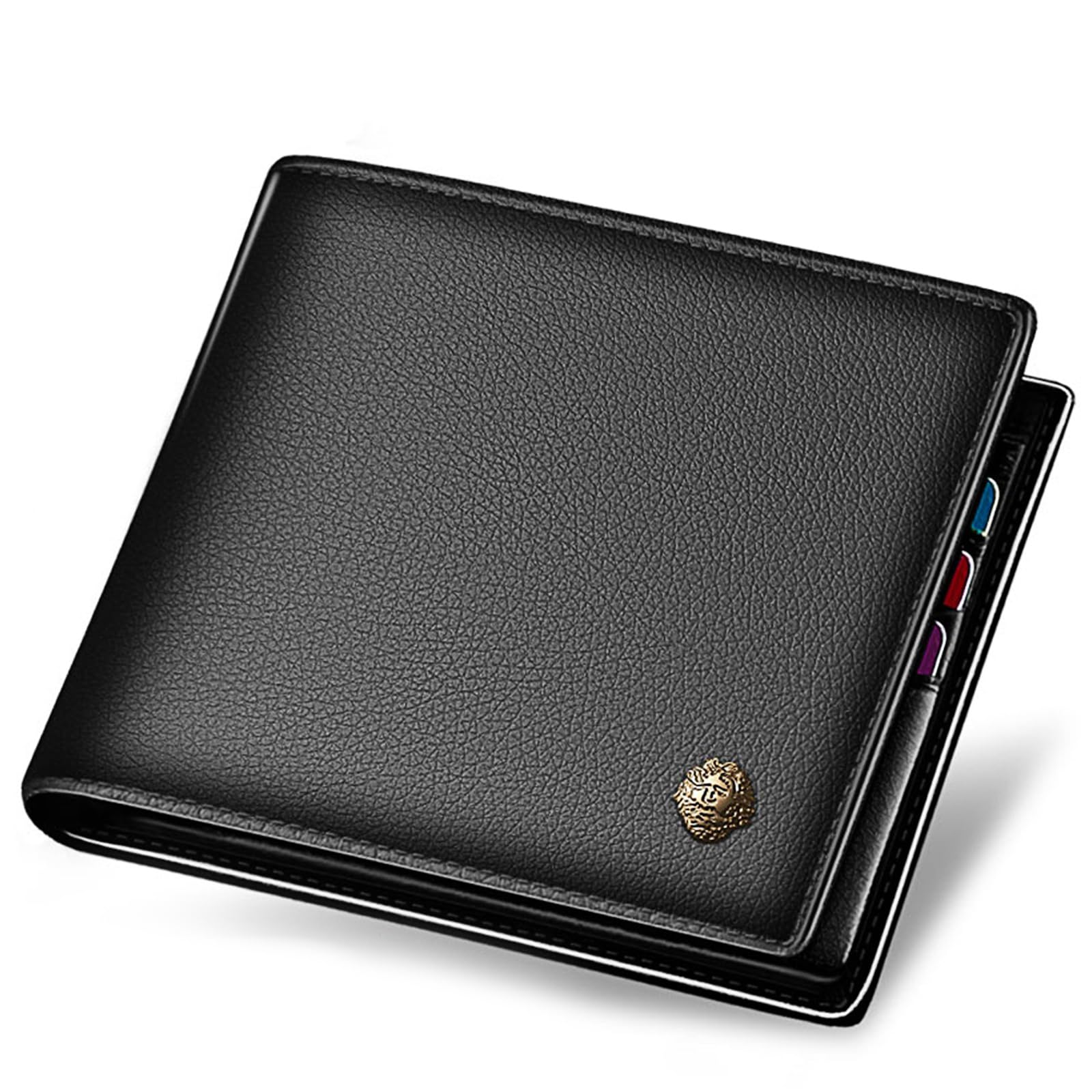 LAORENTOU Men's Wallet Genuine Leather Mens Bifold Wallets with Zipper Coin Pocket Casual Men Purse Slim Wallet