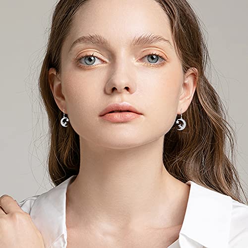 Moon Cat Earrings for Women 925 Sterling Silver